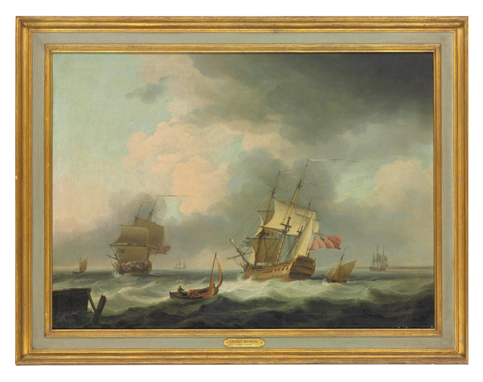 Charles Brooking (? 1723-1759 London) , A '74' and a frigate in a stiff ...