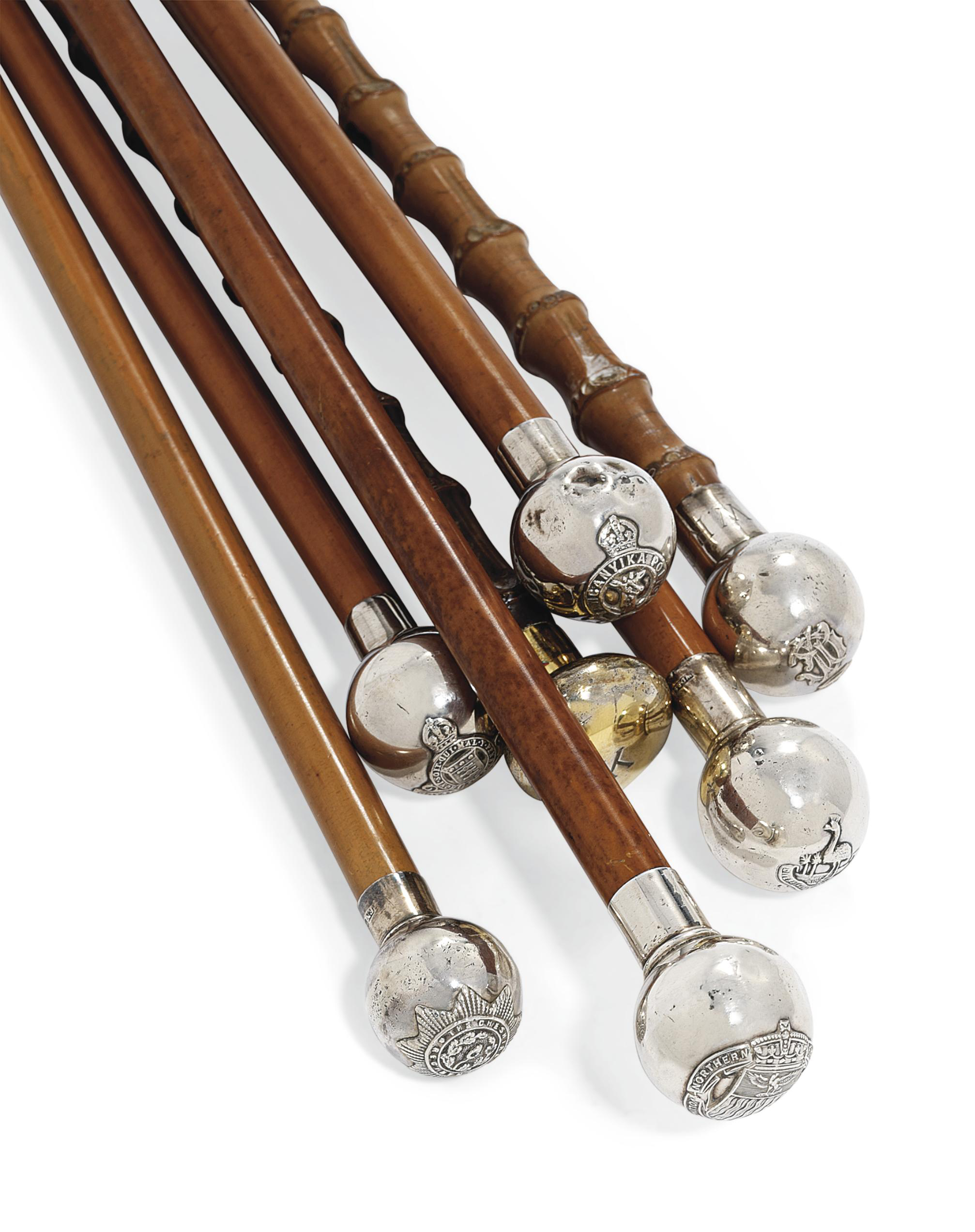 SEVEN SILVER-MOUNTED SWAGGER-STICKS , FOUR WITH MARK OF F. NARBOROUGH ...