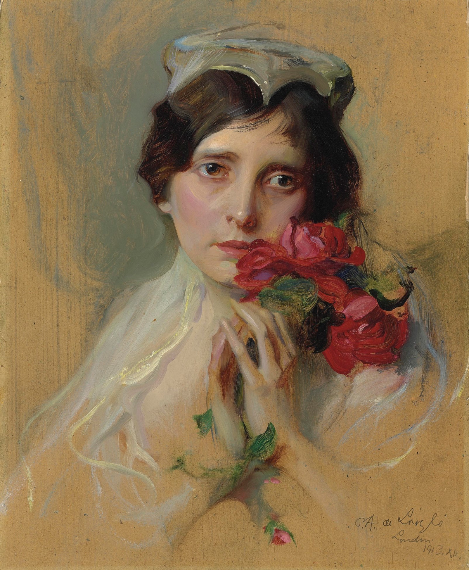 Philip Alexius De László (1869-1937) , Portrait of a lady wearing a ...