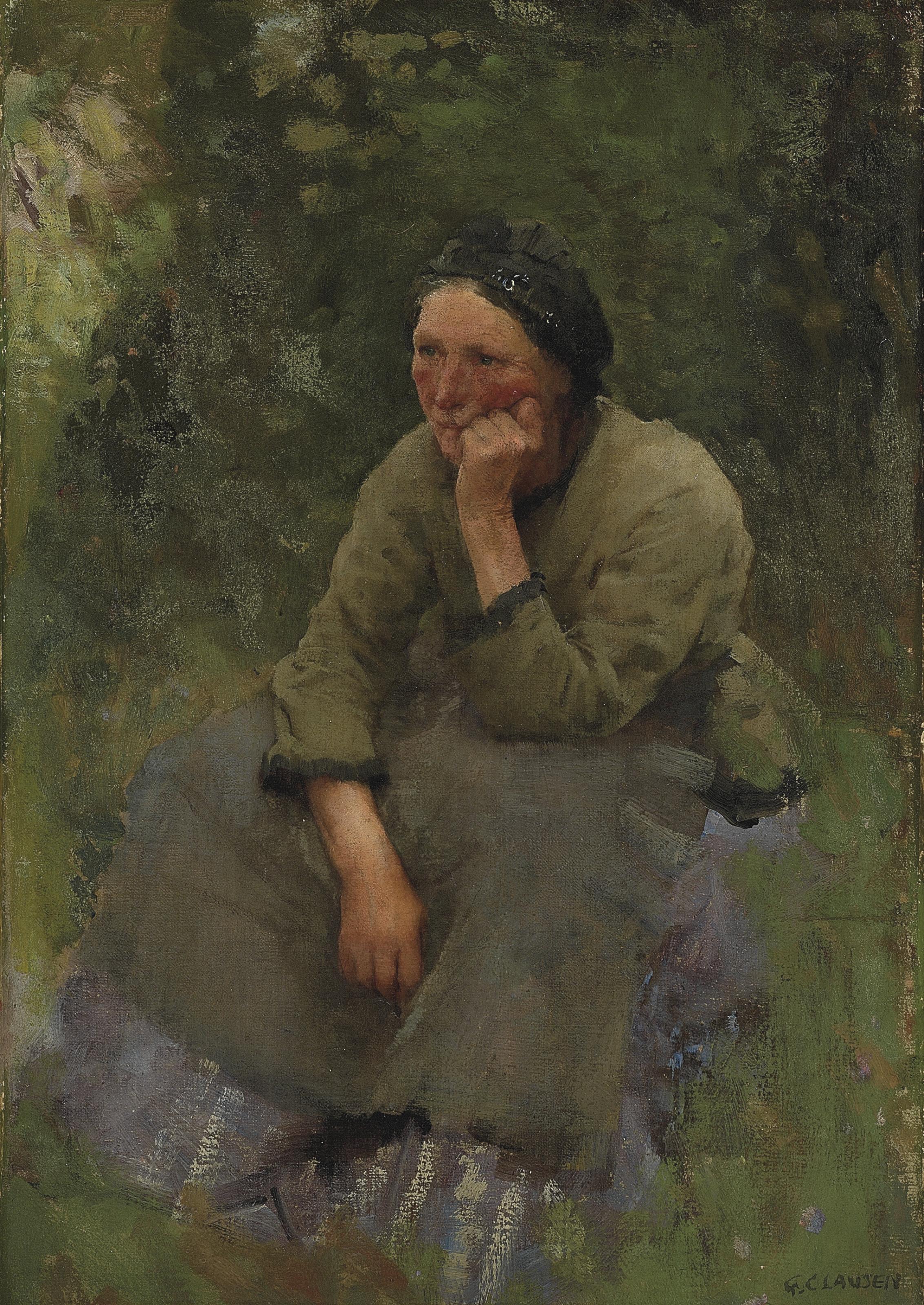 Sir George Clausen, R.A., R.W.S. (1852-1944) , A moment's rest | Christie's