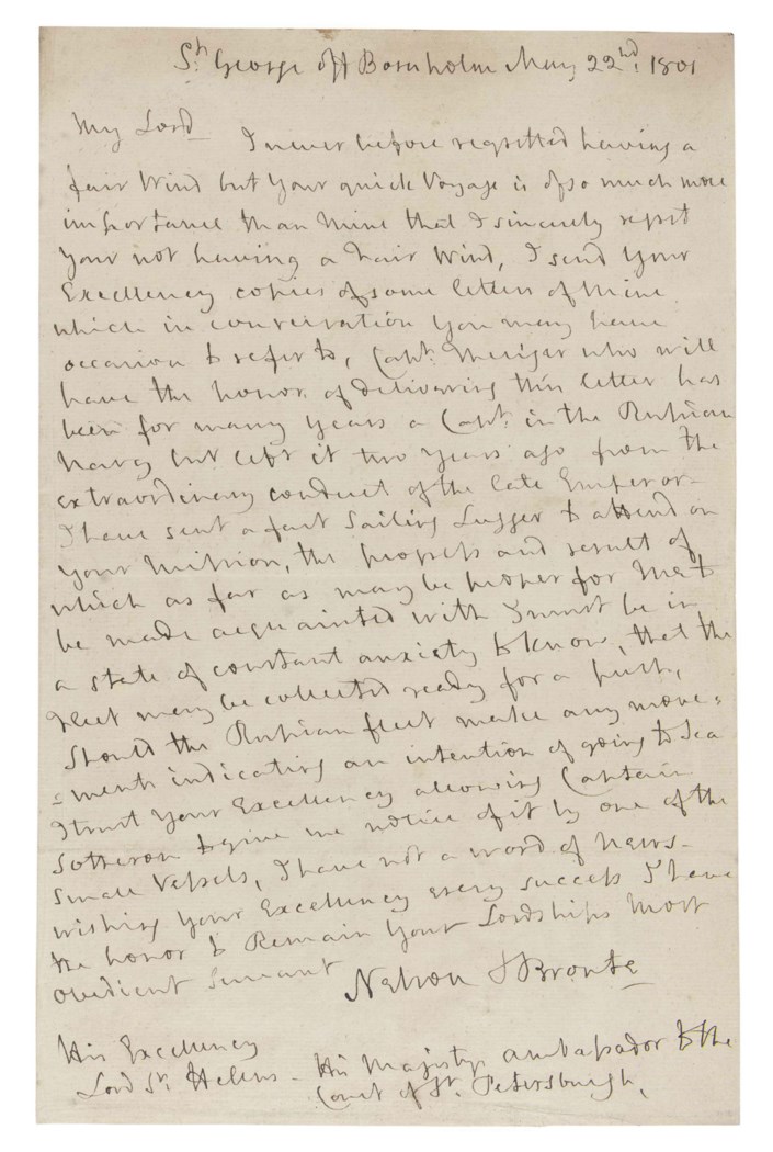 NELSON, Horatio, Viscount (1758-1805). Autograph letter signed ('Nelson ...