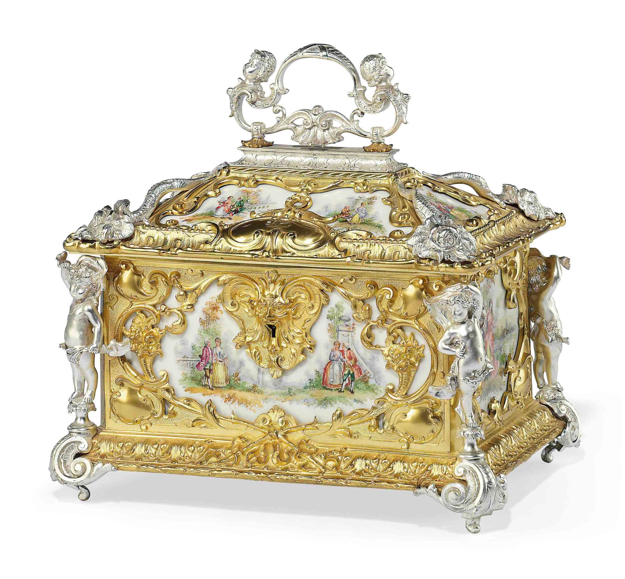 A GILT AND SILVERED-BRONZE-MOUNTED GERMAN PORCELAIN CASKET , LATE 19TH ...