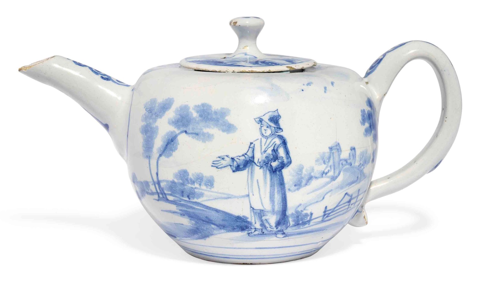 AN ENGLISH DELFT BLUE AND WHITE BULLET-SHAPED TEAPOT AND COVER , CIRCA ...