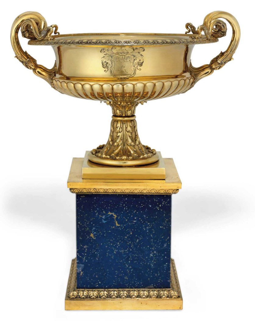 A WILLIAM IV SILVER-GILT CUP ON GILT-METAL MOUNTED PLINTH , MARK OF ...