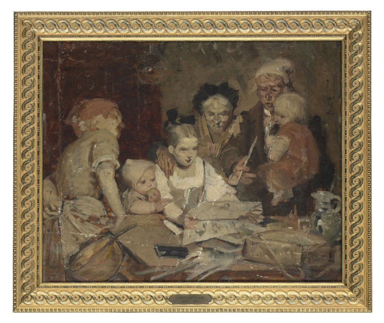 Edouard John E. Ravel (Swiss, 1847-1920) , La lecture en famille ...