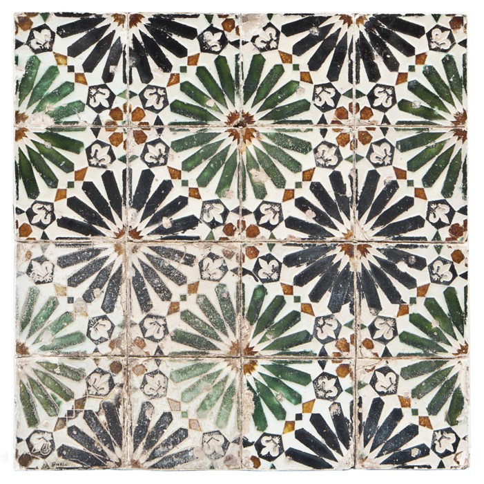 TWO SPANISH ARISTA TILE PANELS , LATE 15TH-EARLY 16TH CENTURY, TOLEDO ...