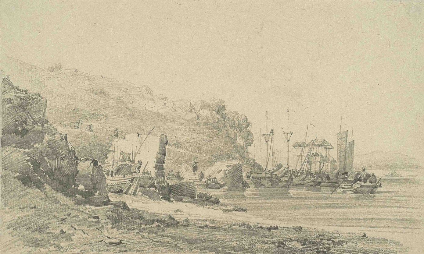 Auguste Borget (1809-1877) , Macao - four sketches: 'abords du Gd ...