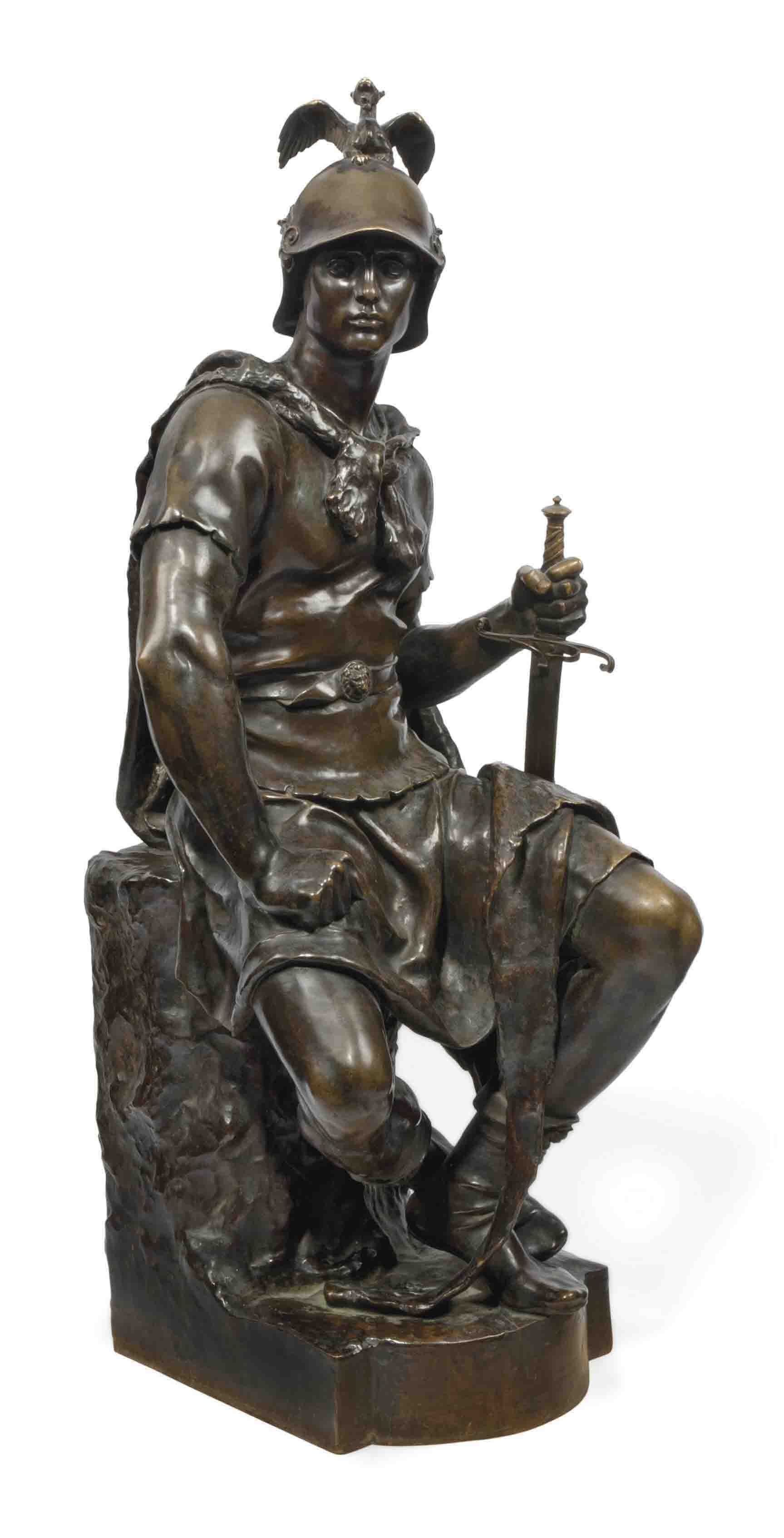 A LARGE FRENCH BRONZE MODEL OF A ROMAN SOLDIER ENTITLED 'LE COURAGE ...