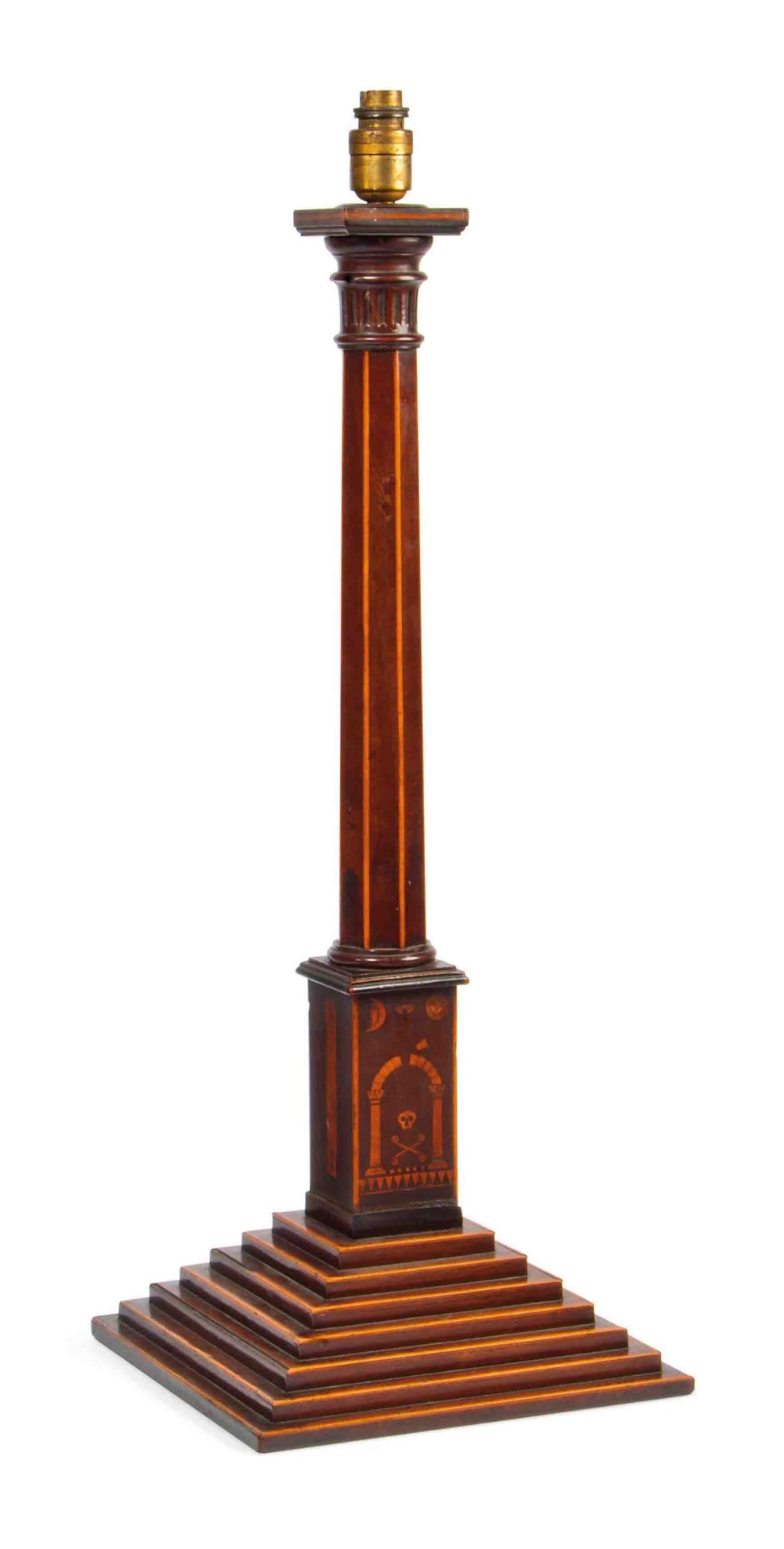 A GEORGE III MAHOGANY AND BOXWOOD LINED MASONIC TABLE LAMP , CIRCA 1800 ...
