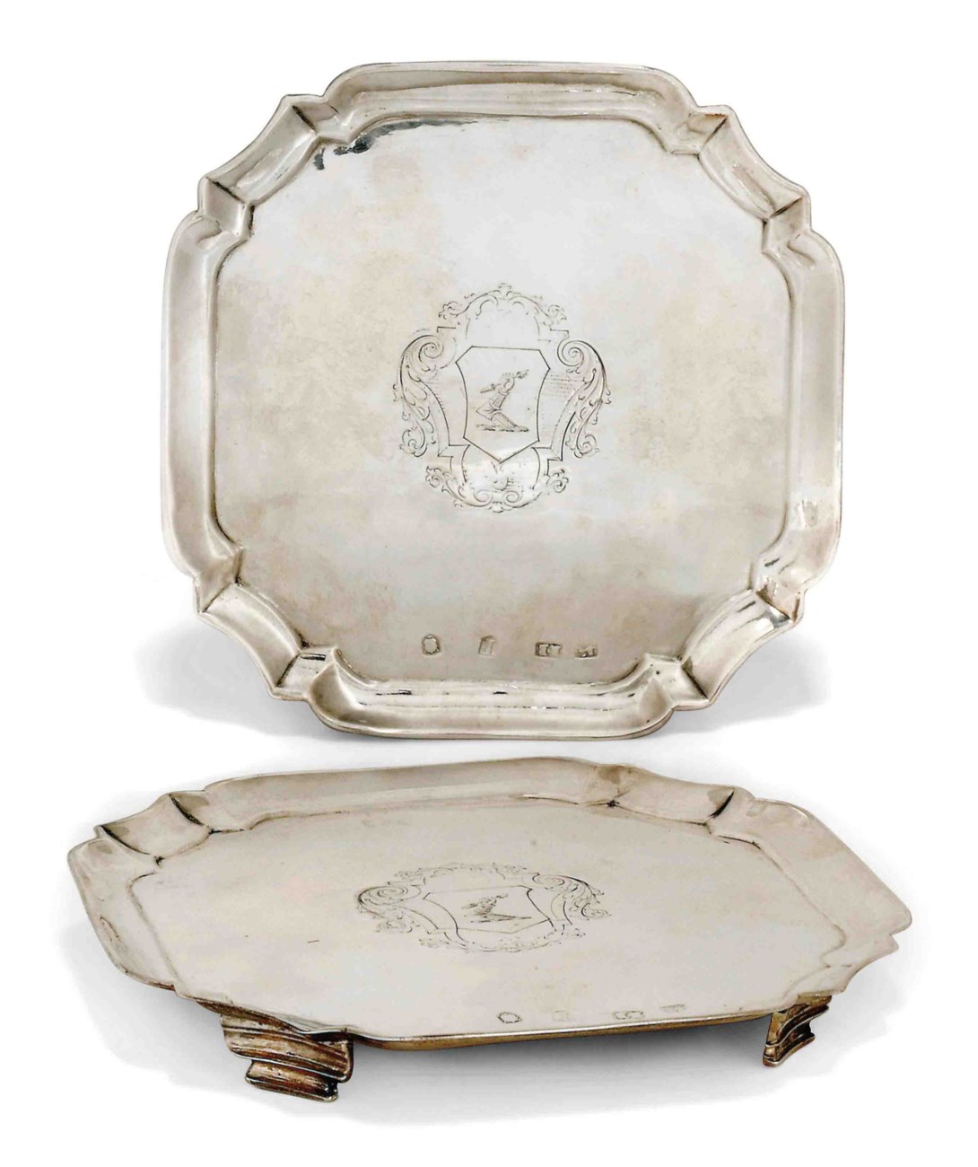 A SMALL PAIR OF GEORGE II SILVER SALVERS , MARK OF RICHARD BEALE ...