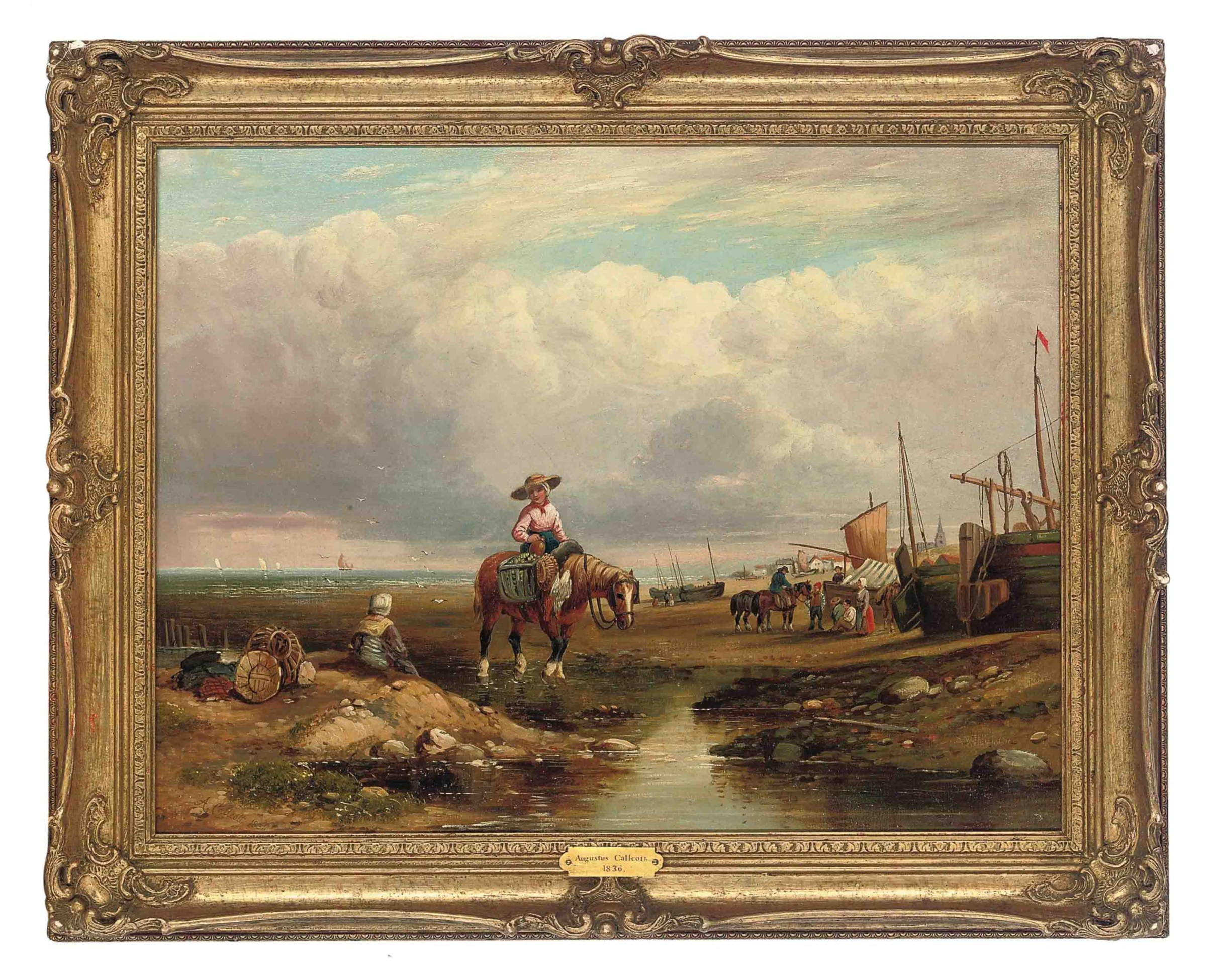 Follower of Sir Augustus Wall Callcott , Idle gossip on the shore ...