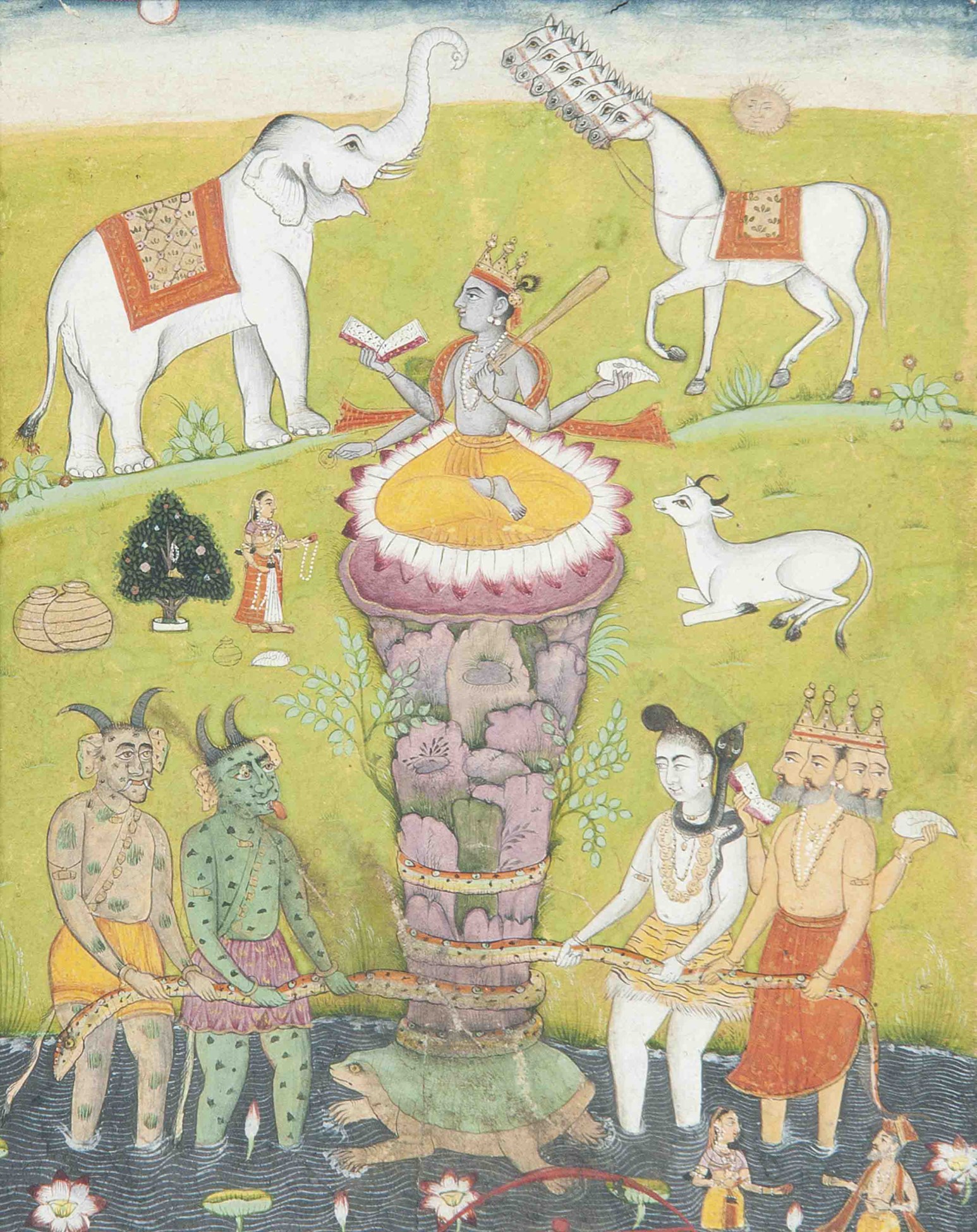 THE CHURNING OF THE OCEAN OF MILK , PROBABLY RAJASTHAN, CIRCA 1740 AD ...