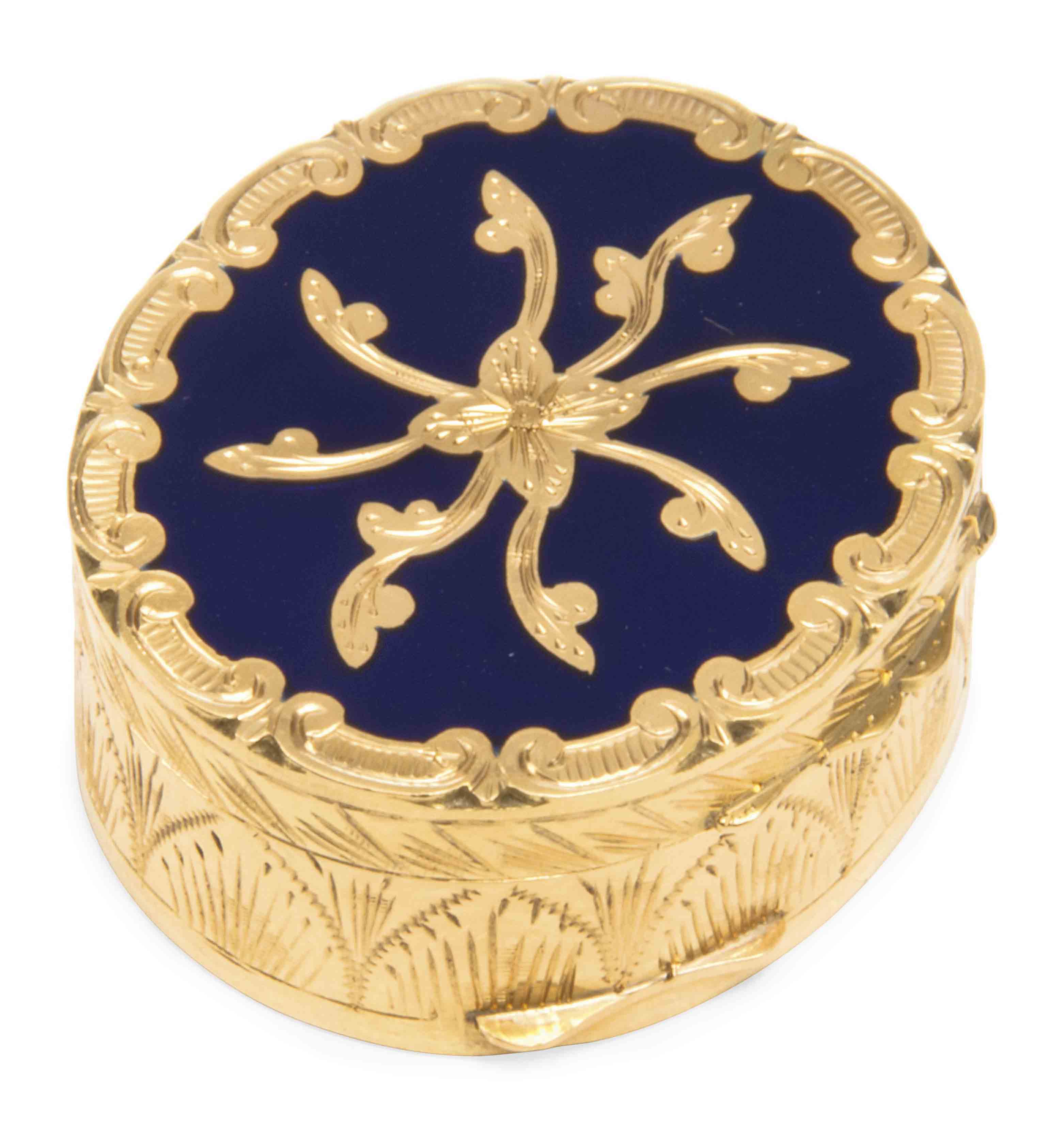 THREE SOUTH STAFFORDSHIRE ENAMEL AND GILT-METAL MOUNTED ETUI CASES ...