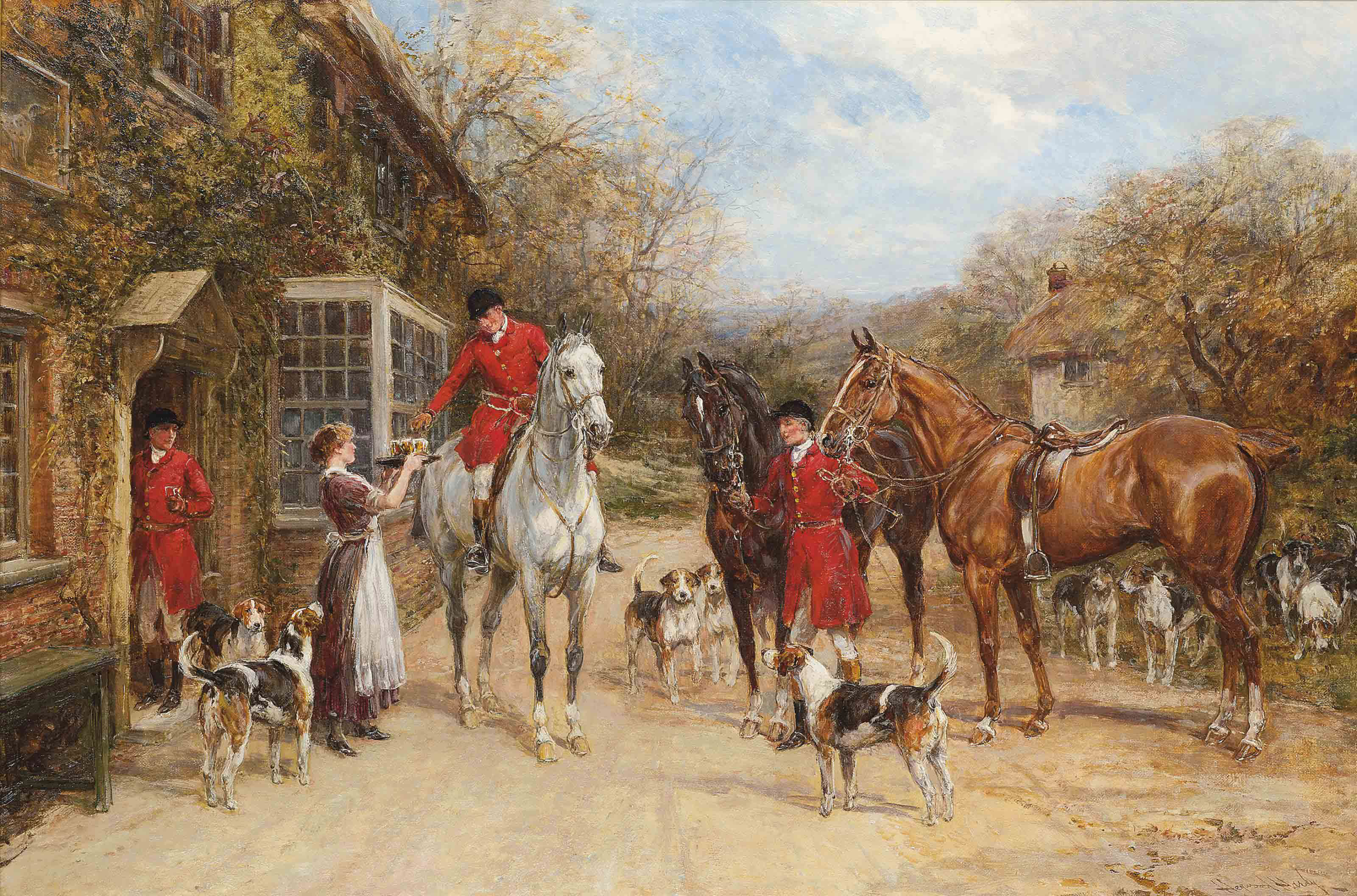 Heywood Hardy, A.R.W.S. R.P.E (1843-1933) , A drink before the hunt ...