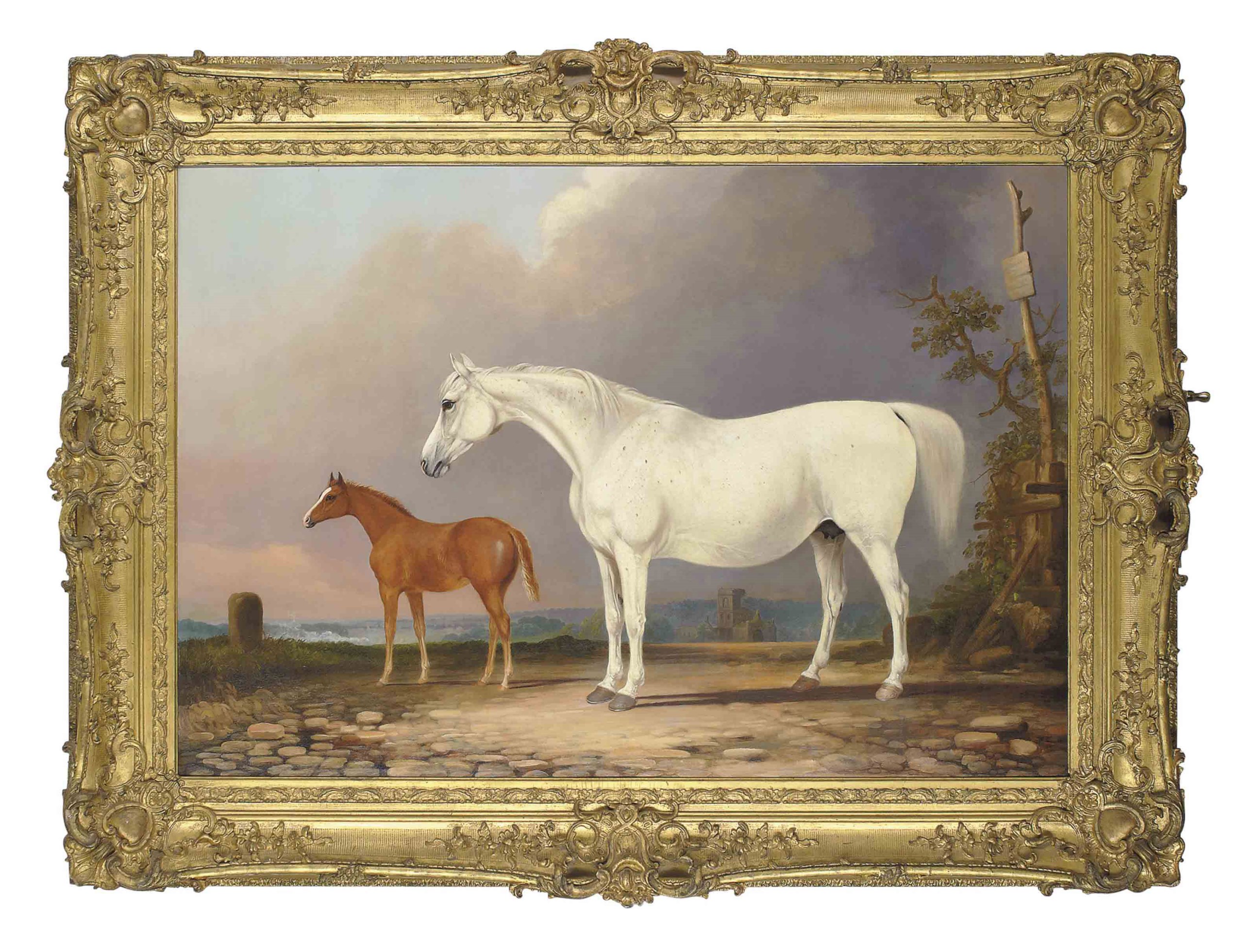 Circle of Abraham Cooper (1786-1868) , A grey mare and her chestnut ...