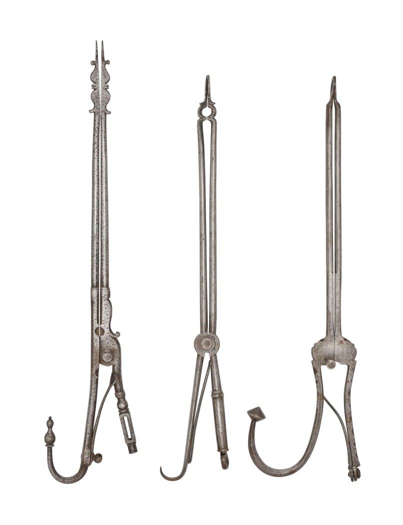 THREE ENGLISH WROUGHT-IRON EMBER-TONGS , 18TH CENTURY | Christie's