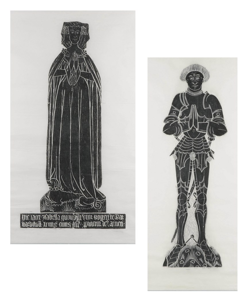 TWO BRASS-RUBBINGS OF A KNIGHT AND A LADY