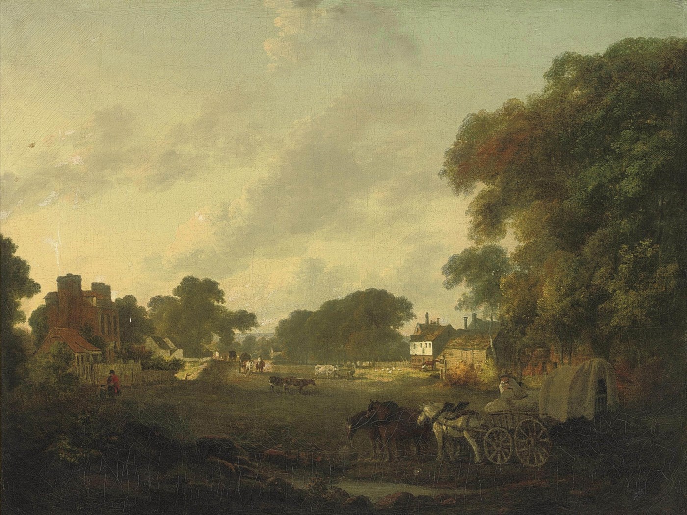 Julius Caesar Ibbetson (Leeds 1759-1817 Masham) , A rural landscape ...