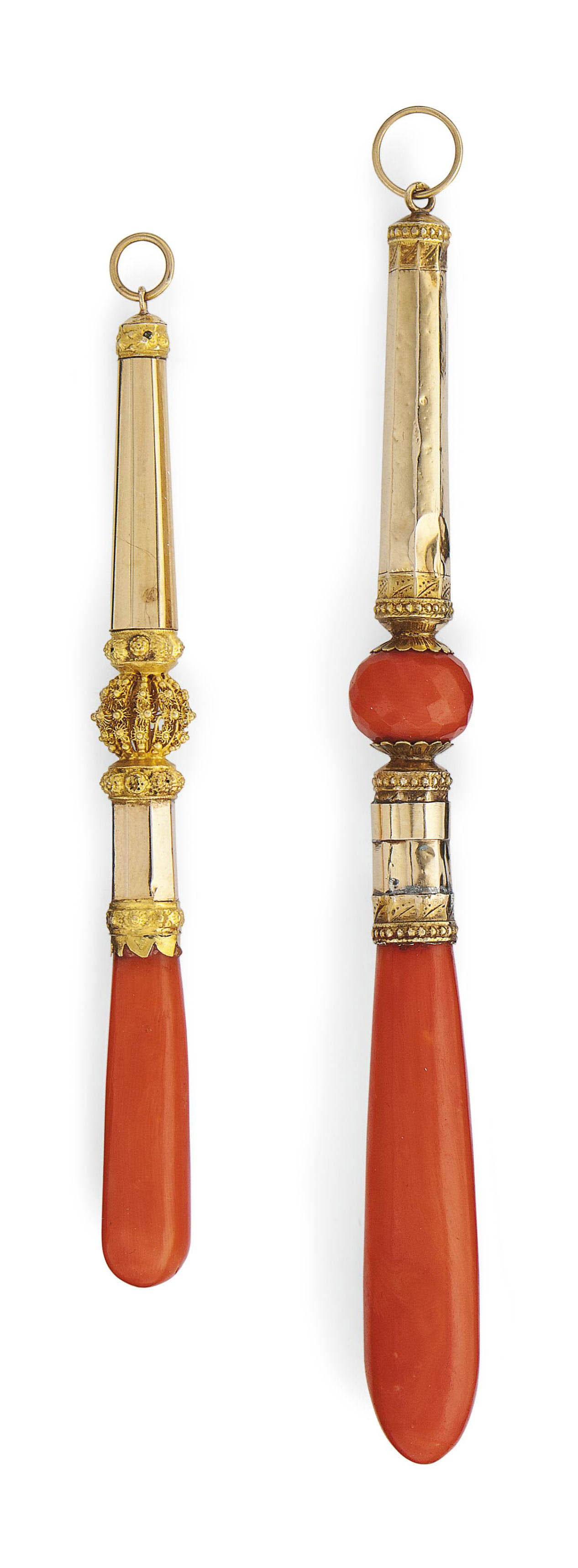 A SILVER AND CORAL RATTLE AND WHISTLE , UNMARKED EXCEPT FOR A LATER ...