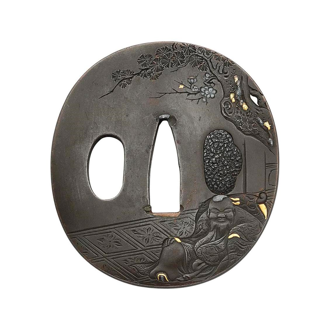 An Oval Shibuichi Tsuba , WITH SIGNATURE GAIUNDO NORIYUKI, EDO PERIOD ...