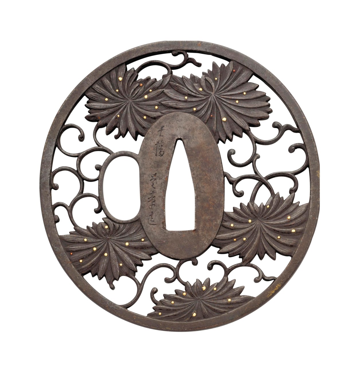 A Round Iron Tsuba , SIGNED MIZUNOE GO MITSU TSUKURU, EDO PERIOD (19TH ...