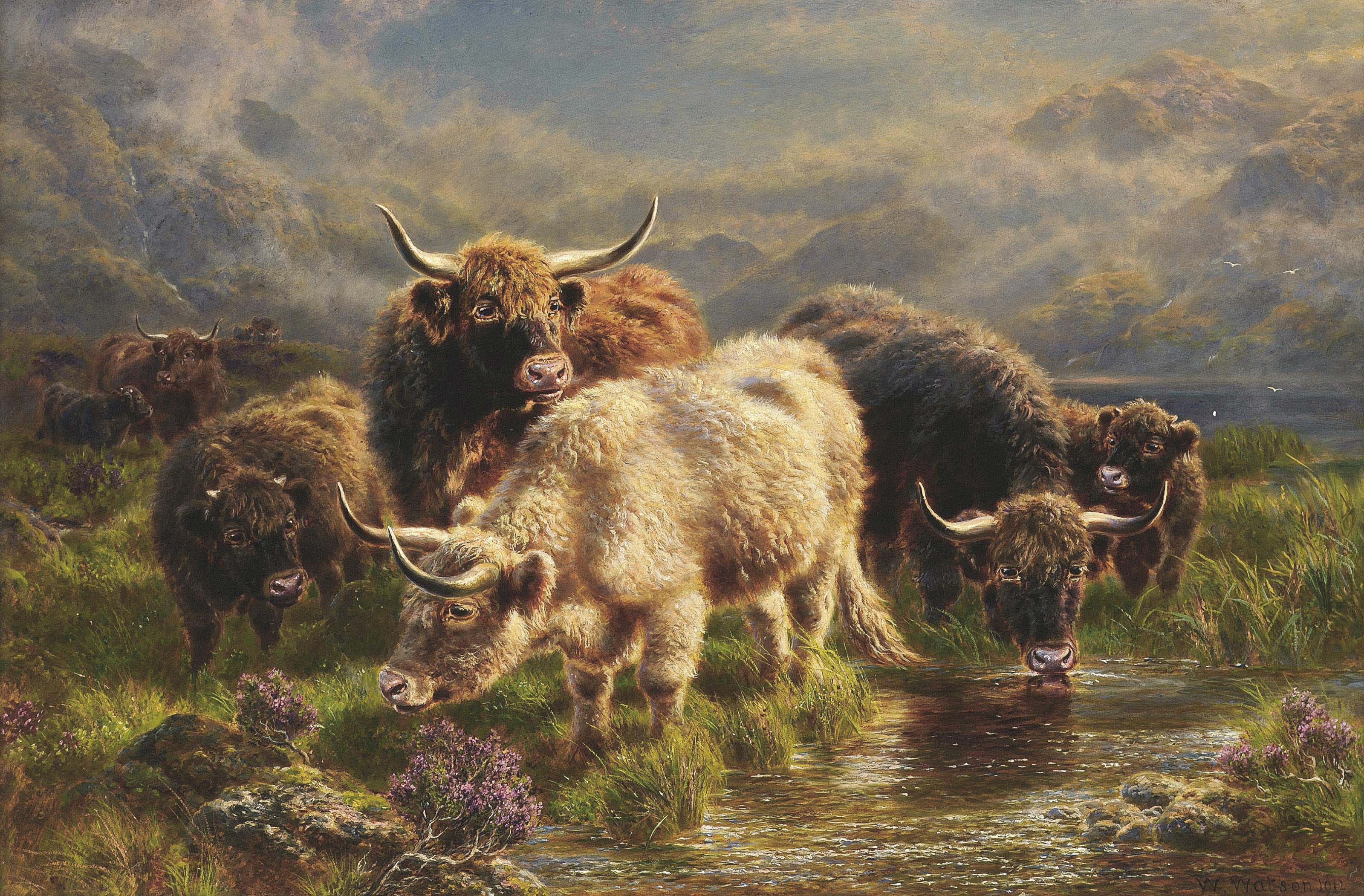 William R.C. Watson (1866-1921) , Morning by the lochside - Loch Lyon ...