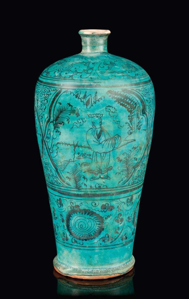 A TURQUOISE GLAZED CIZHOU VASE, MEIPING , YUAN DYNASTY (1279-1368 ...