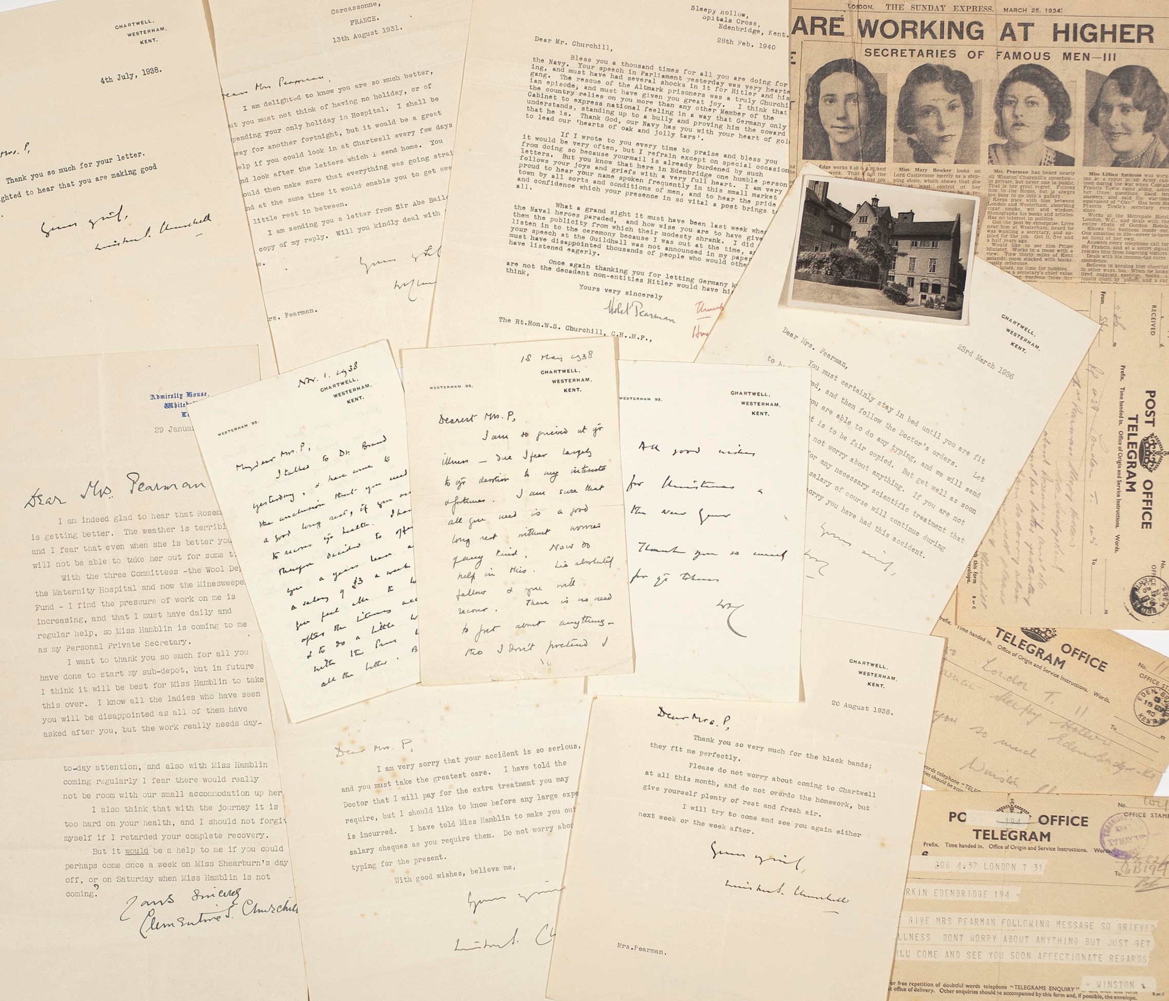 CHURCHILL, Winston S. Three autograph letters signed (one initialled 'W ...