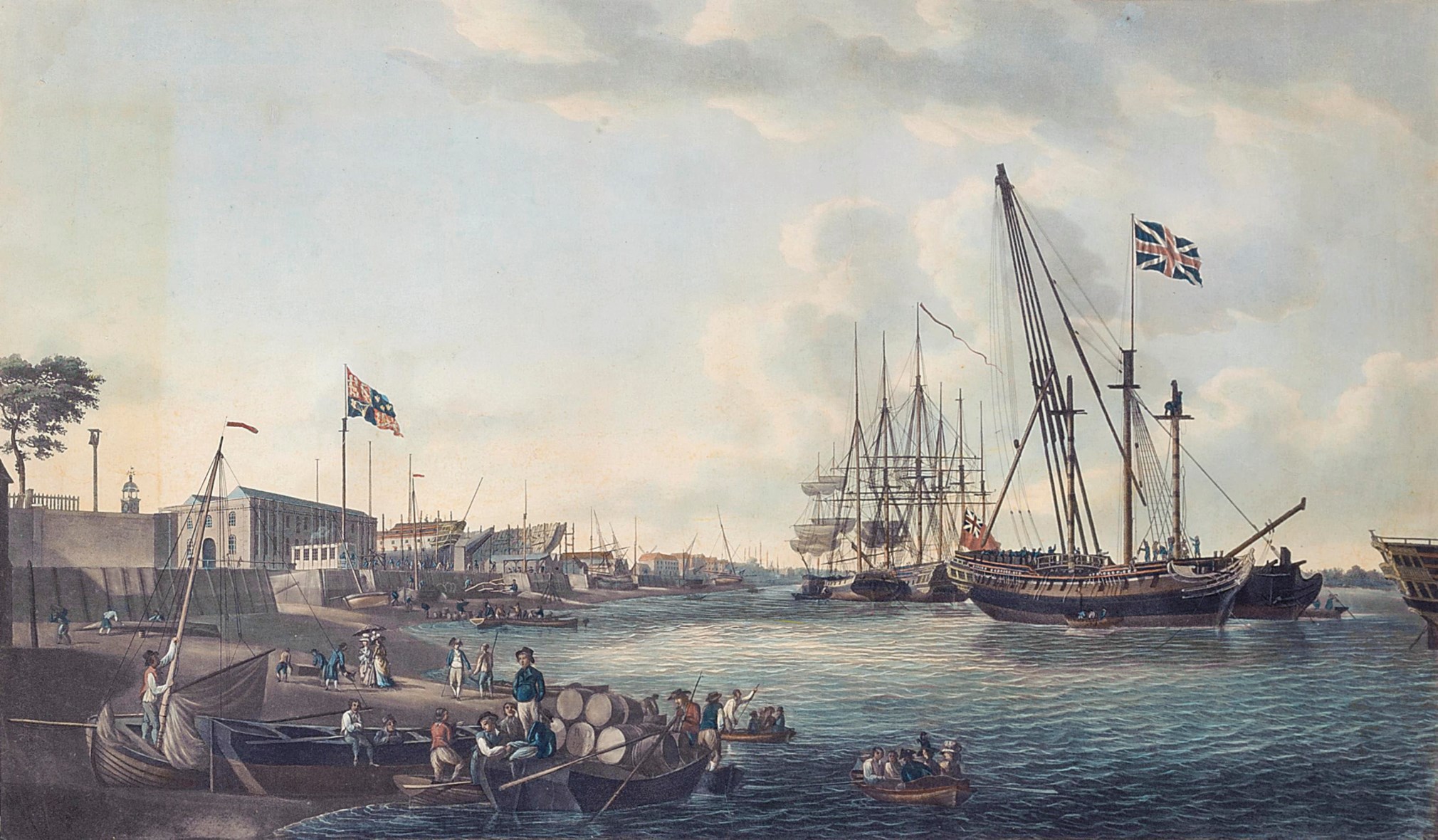 Robert Dodd (1748-1815 London) , A view of the Royal Dockyard at ...