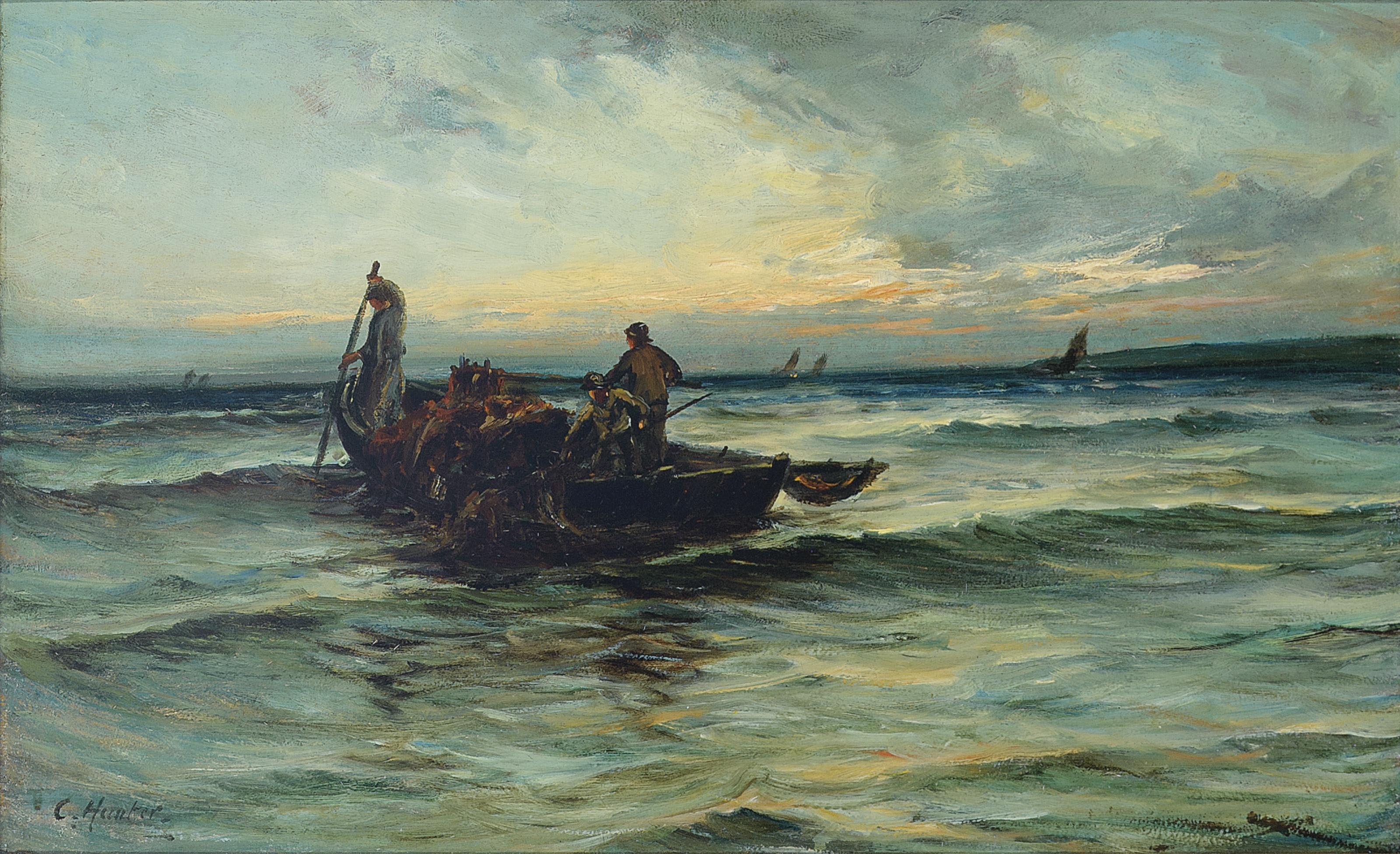 Colin Hunter (Glasgow 1841-1904 London) , Hauling in the nets at sunset ...