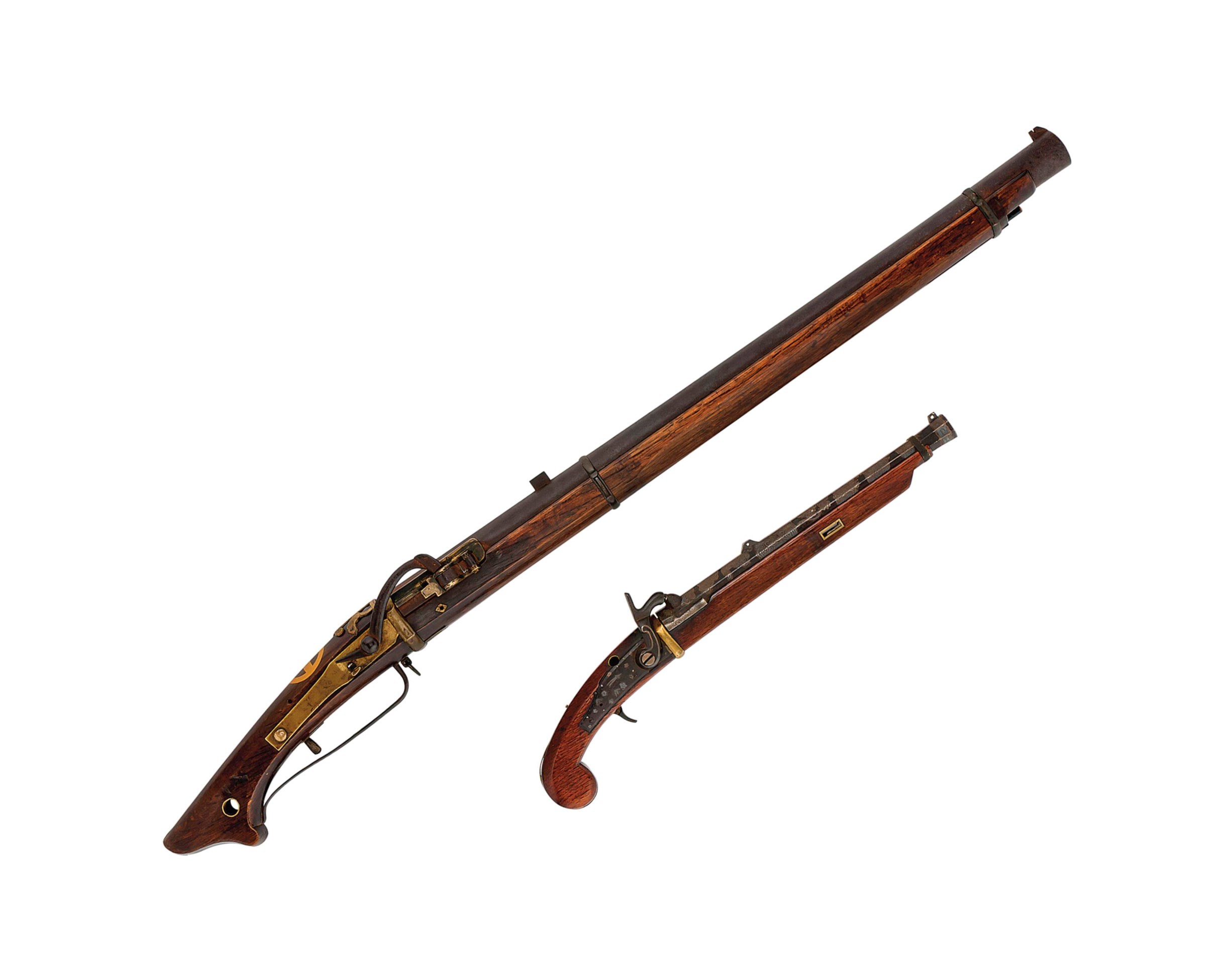 A JAPANESE 11-BORE SNAP-MATCHLOCK GUN & A JAPANESE 28-BORE PERCUSSION ...