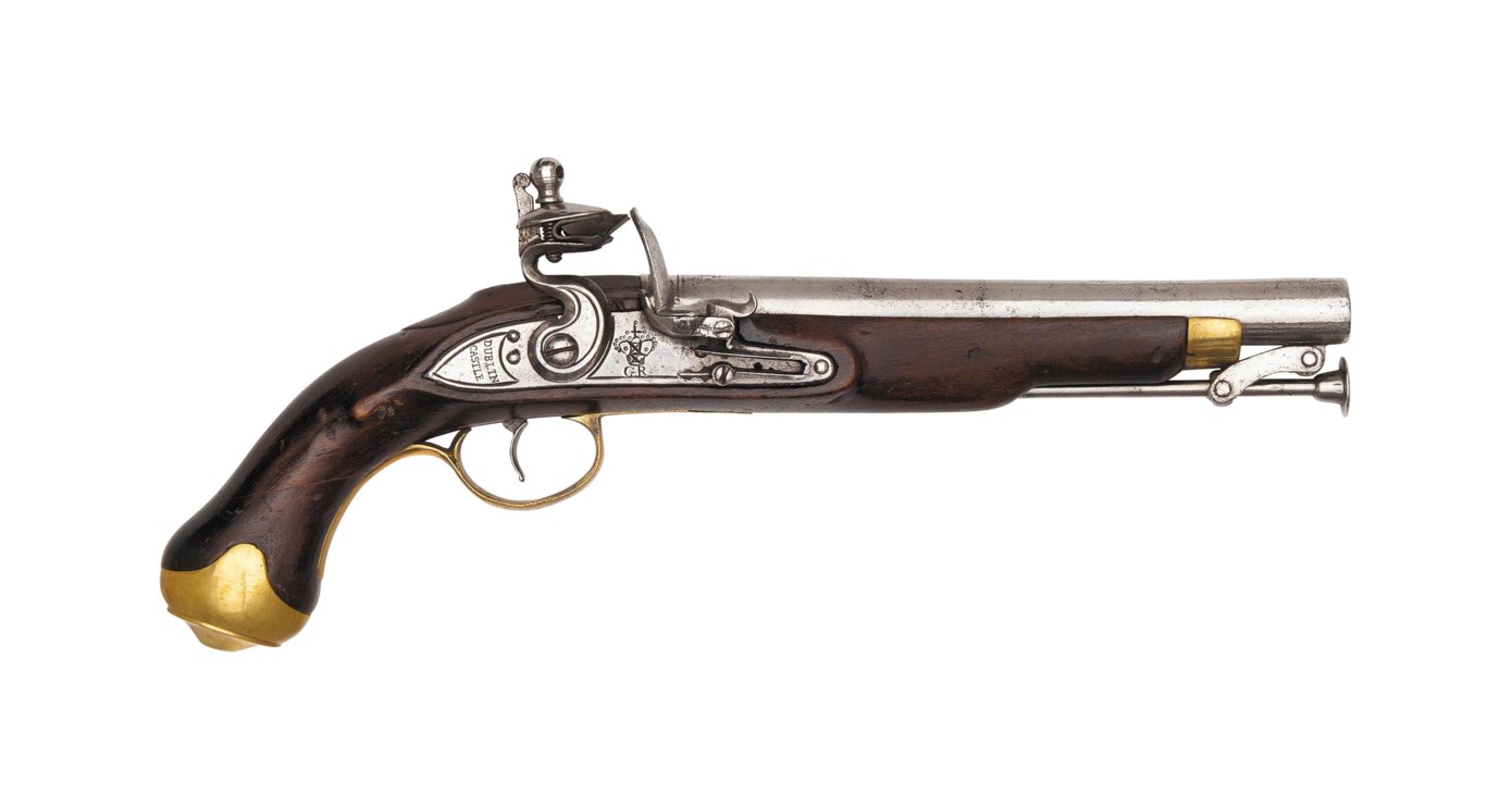 A 16-BORE FLINTLOCK LIGHT DRAGOON SERVICE PISTOL , DUBLIN CASTLE, EARLY ...