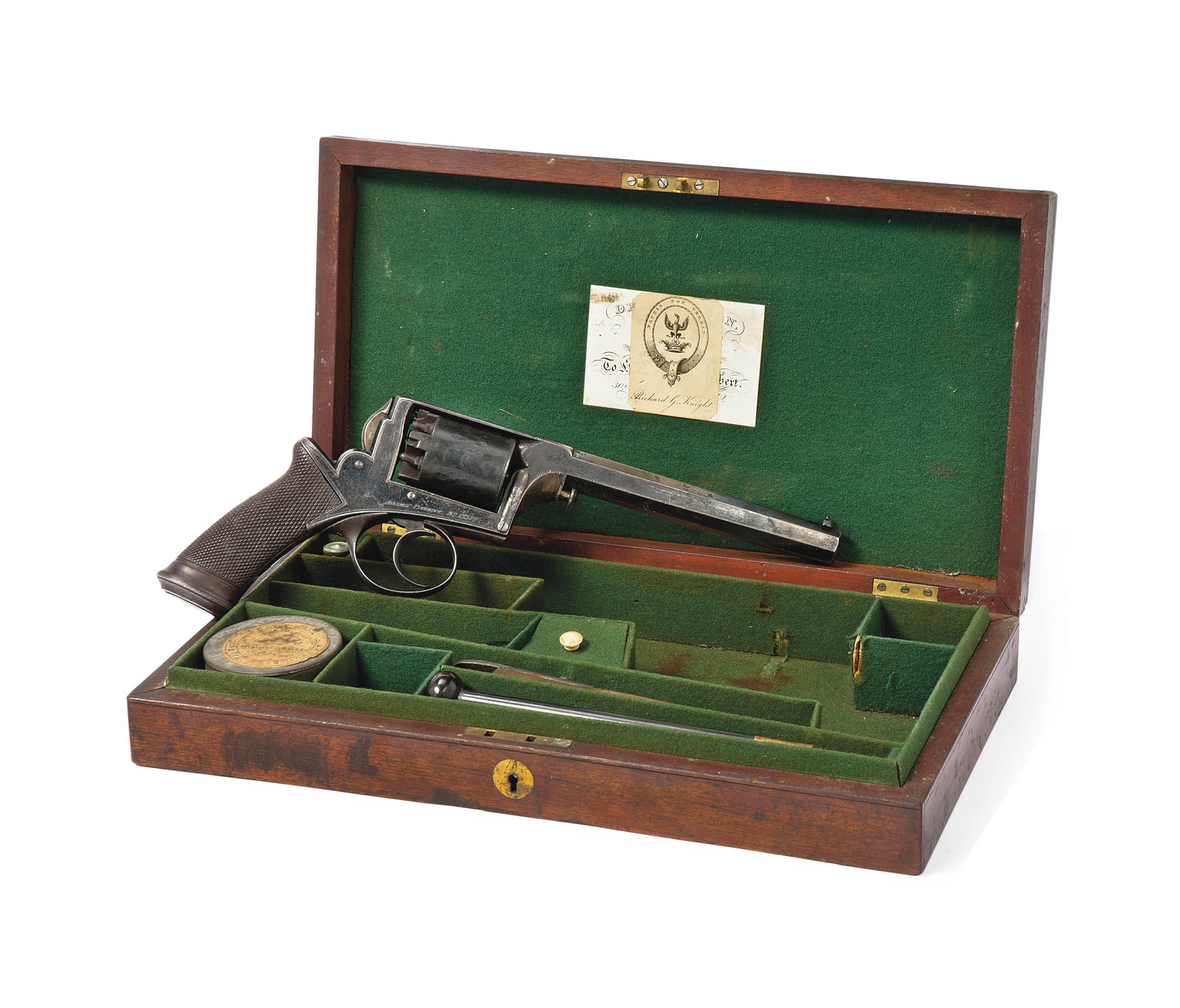 A CASED 54-BORE ADAMS 1851 PATENT FIVE-SHOT SELF-COCKING PERCUSSION ...
