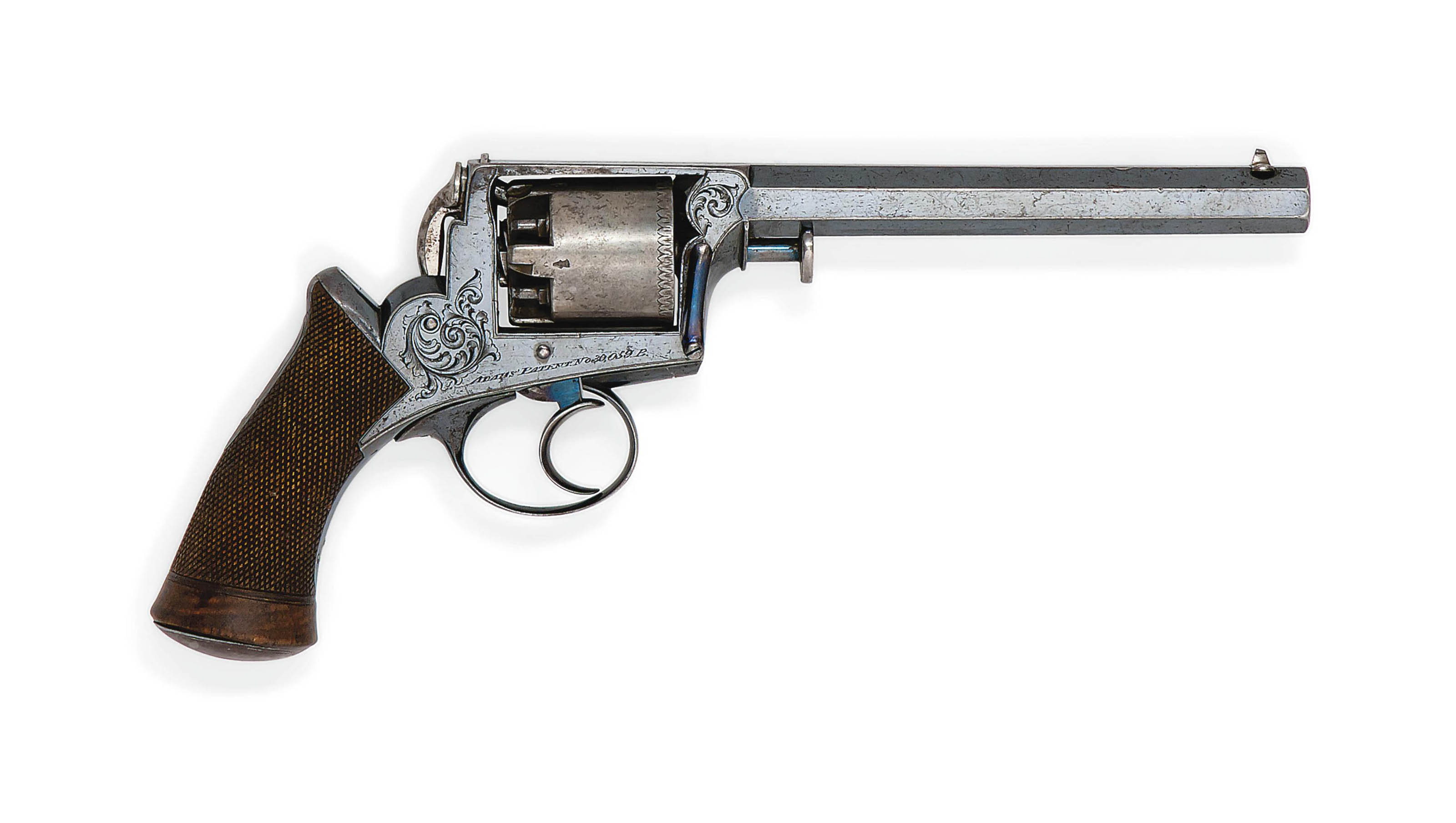 A 54-BORE ADAMS 1851 PATENT FIVE-SHOT SELF-COCKING PERCUSSION REVOLVER ...