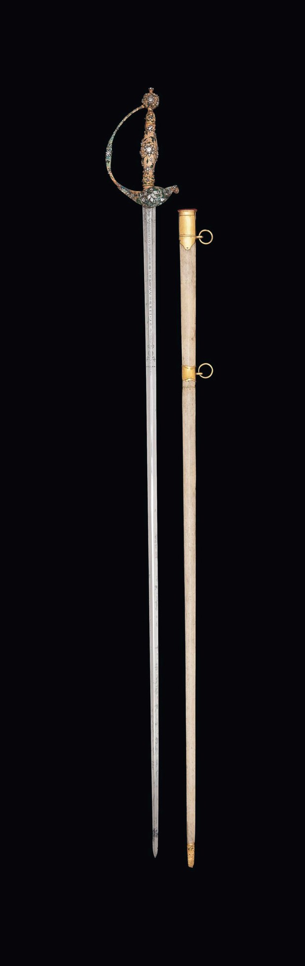 A MAGNIFICENT PRESENTATION SMALL-SWORD WITH DIAMOND-SET GOLD HILT, MID ...