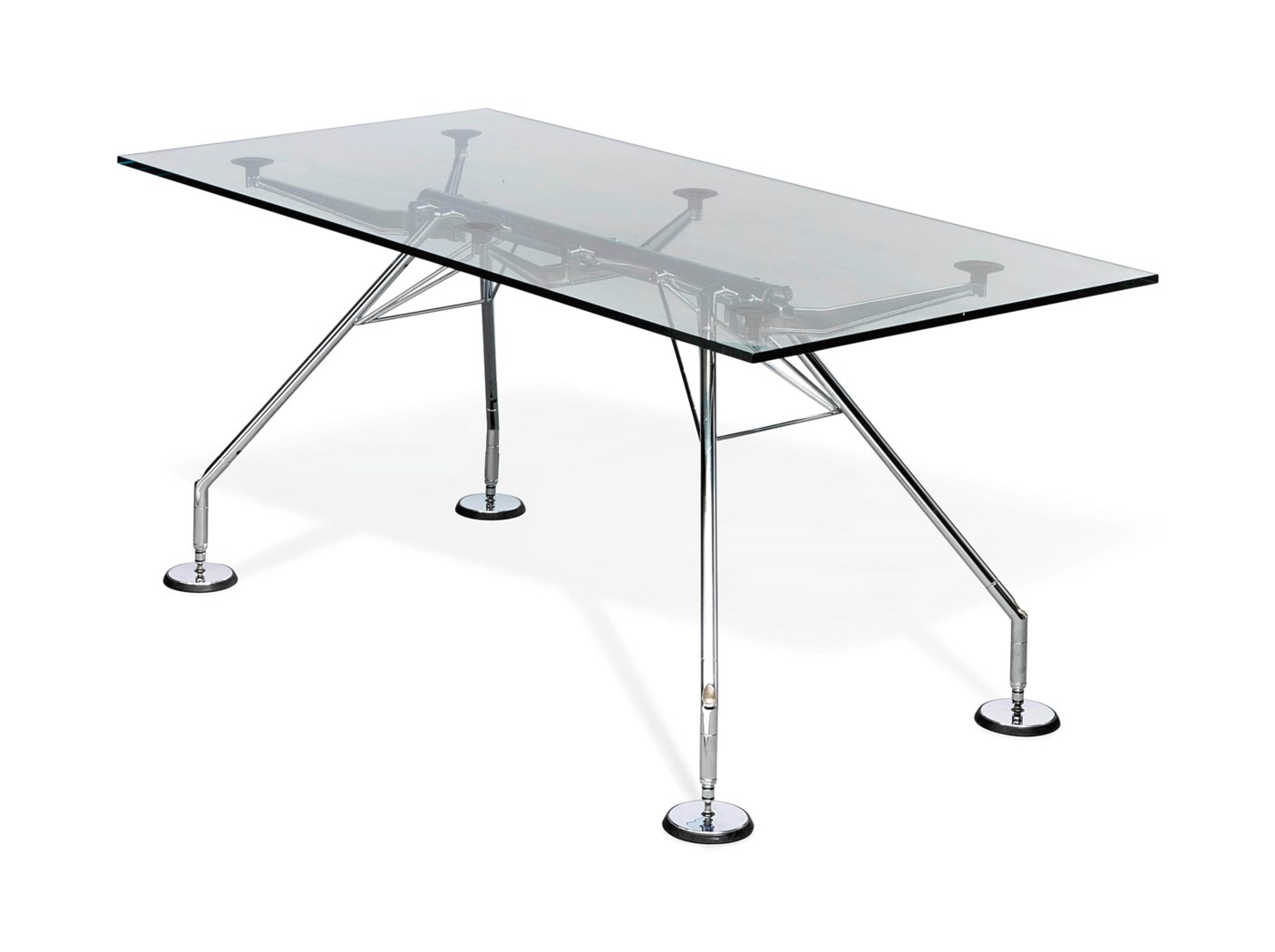 A NORMAN FOSTER 'NOMOS' CHROMIUM PLATED AND GLASS TABLE MADE BY TECNO ...