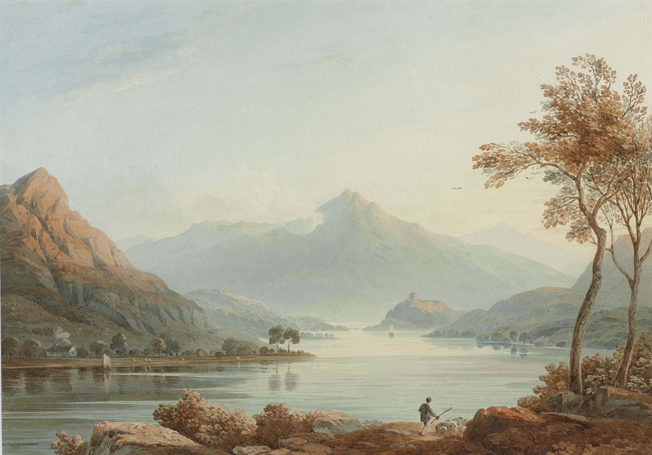 John Varley, O.W.S. (London 1778-1842) , View of Dolbadarn Castle with ...