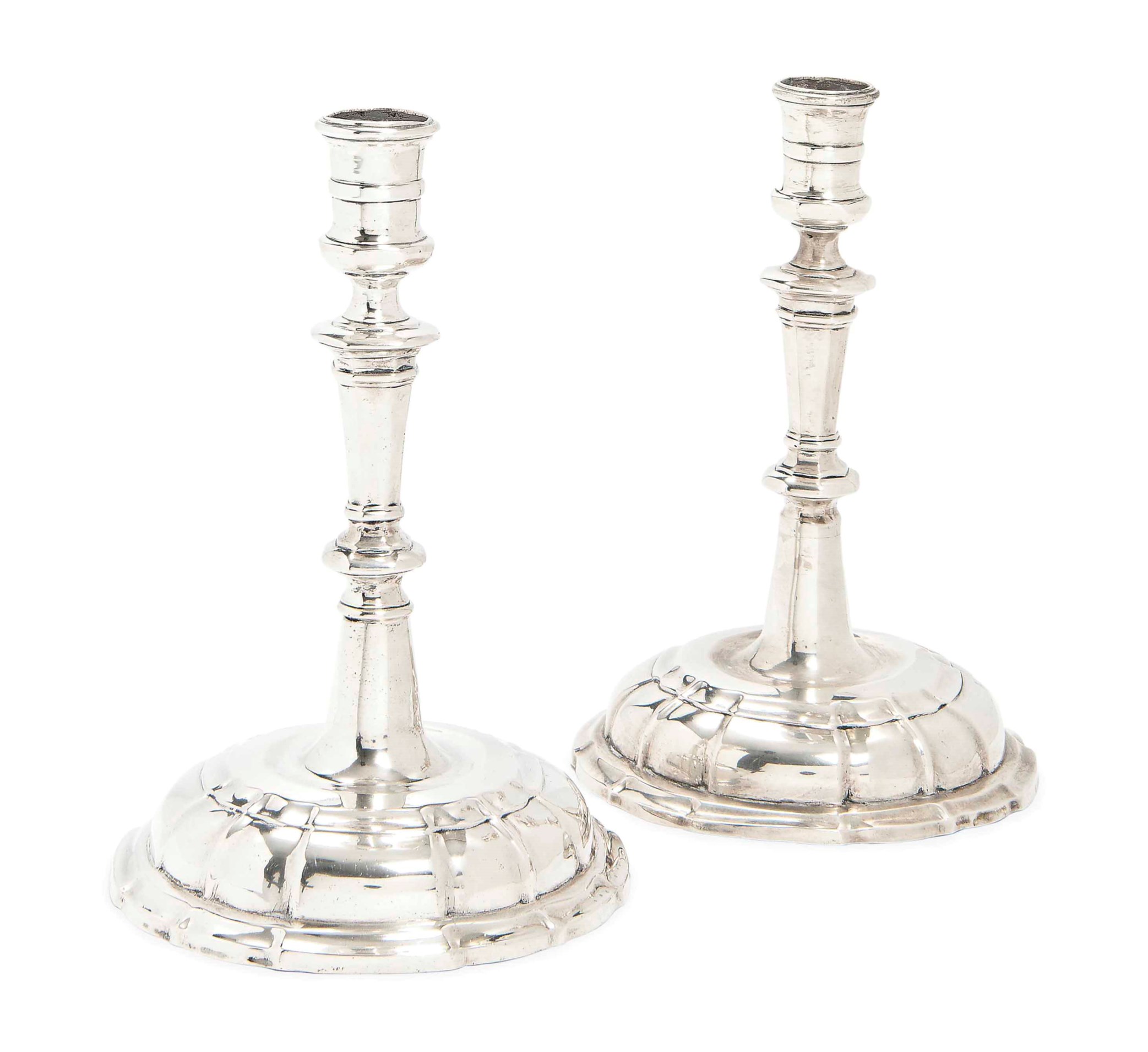 A PAIR OF DANISH CAST SILVER CANDLESTICKS OF 18TH CENTURY STYLE , MARK ...