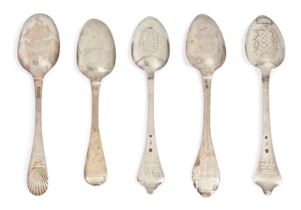 A COLLECTION OF NINETEEN GERMAN SILVER TABLE SPOONS , VARIOUS DATES AND ...