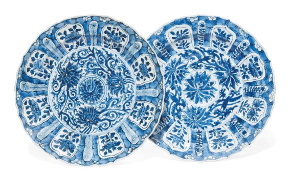 TWO CHINESE BLUE AND WHITE DISHES WITH BARBED RIMS , KANGXI PERIOD ...