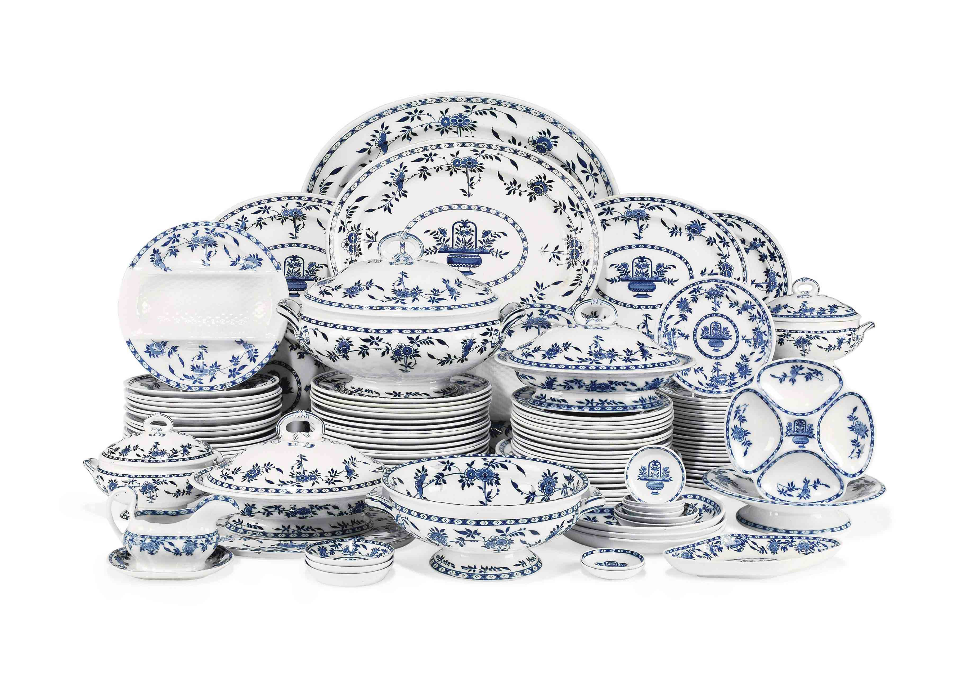 A MINTON BLUE AND WHITE 'DELFT' PATTERN PART TABLE-SERVICE , EARLY 20TH ...