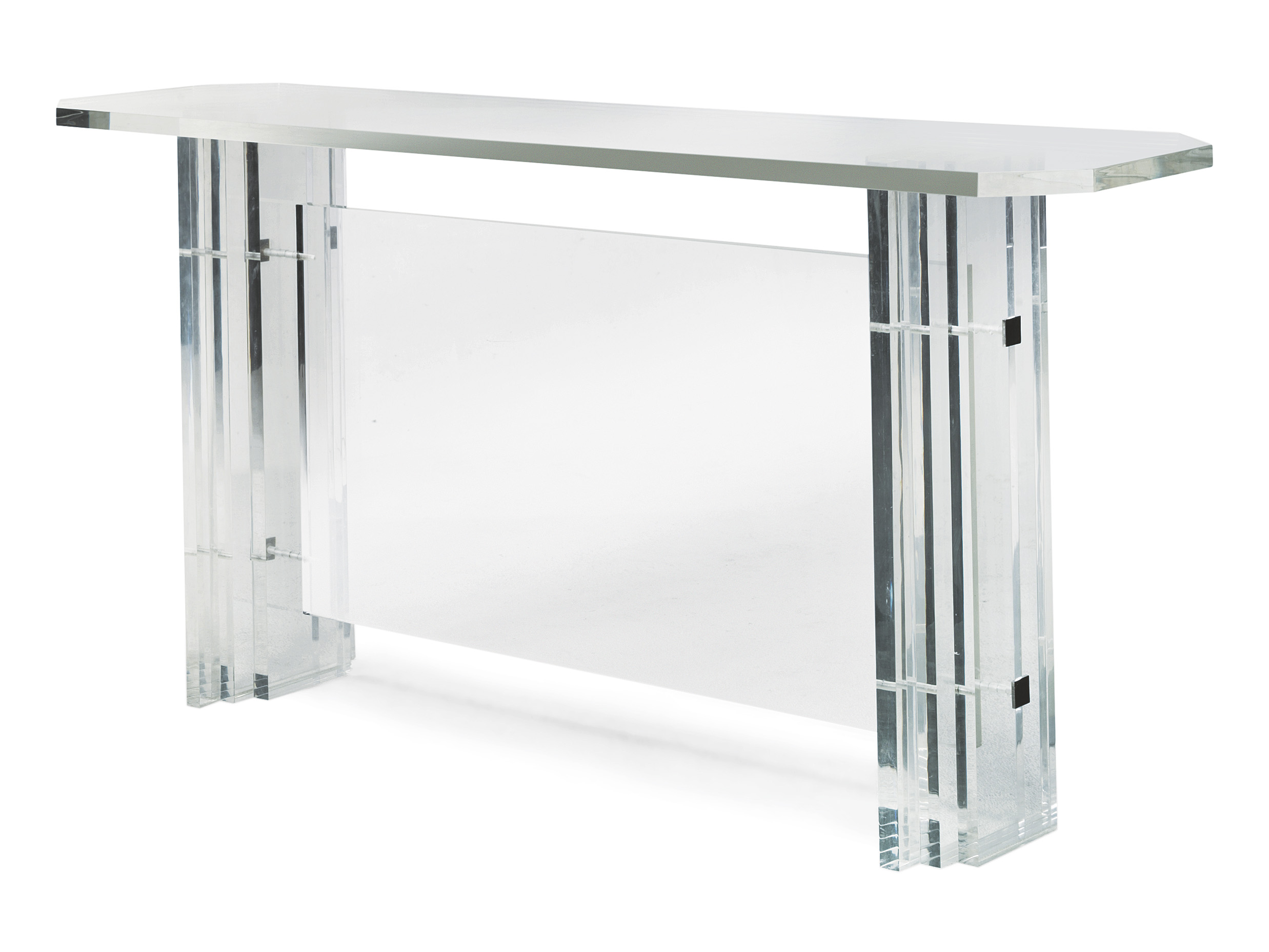A SPANISH CHROME-MOUNTED PERSPEX CONSOLE TABLE