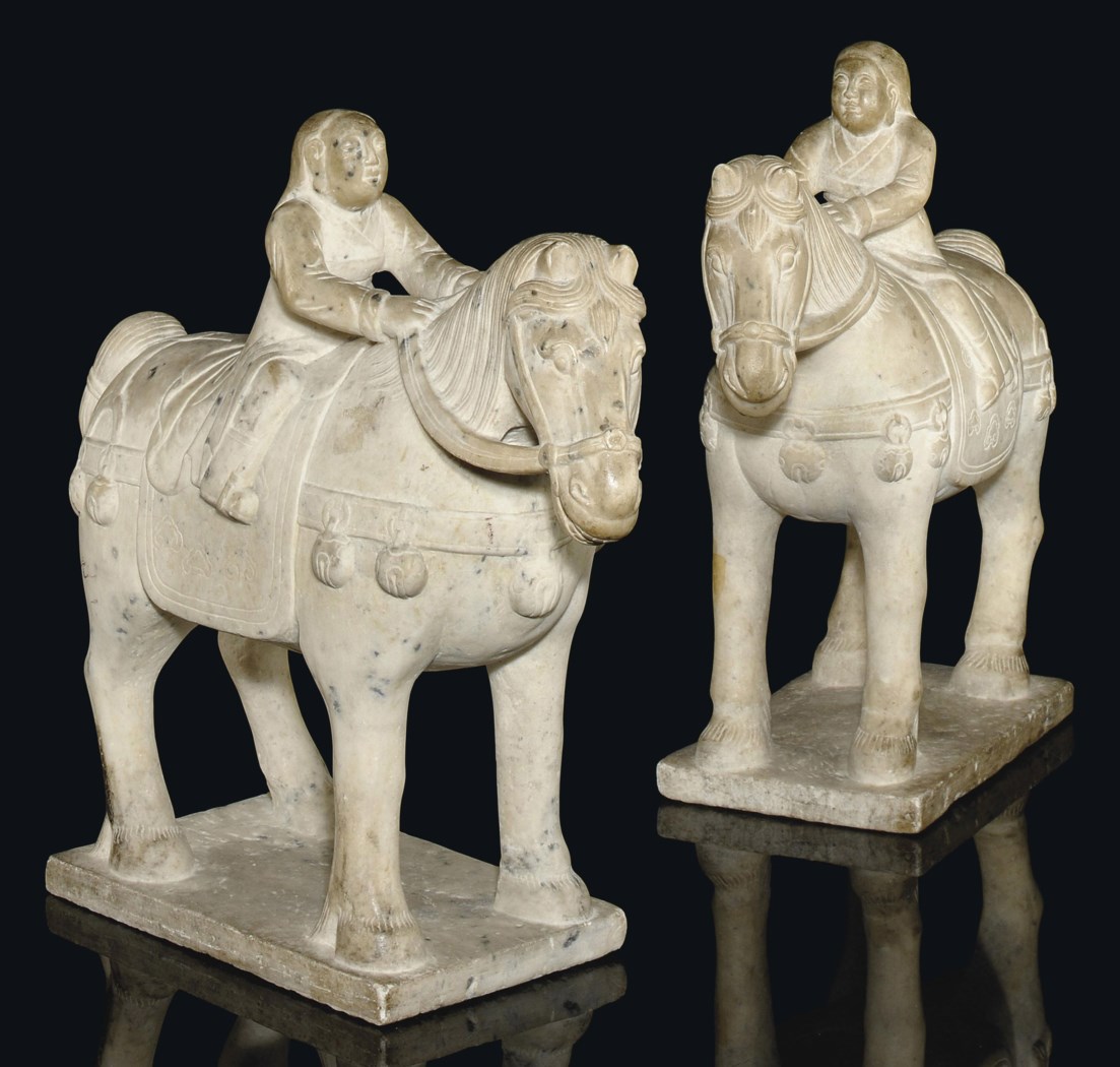 A PAIR OF CHINESE MARBLE HORSES , TANG DYNASTY (618-907) OR LATER ...