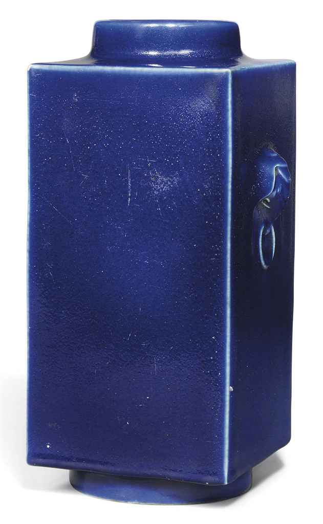 A CHINESE BLUE-GLAZED SQUARE VASE, CONG