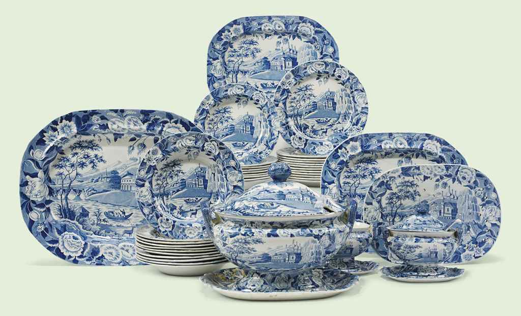 AN ENGLISH PEARLWARE BLUE AND WHITE PRINTED PART DINNER-SERVICE