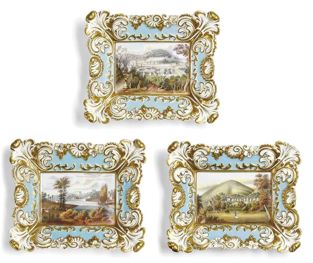 THREE GRAINGER'S WORCESTER PALE-BLUE GROUND RECTANGULAR TOPOGRAPHICAL ...
