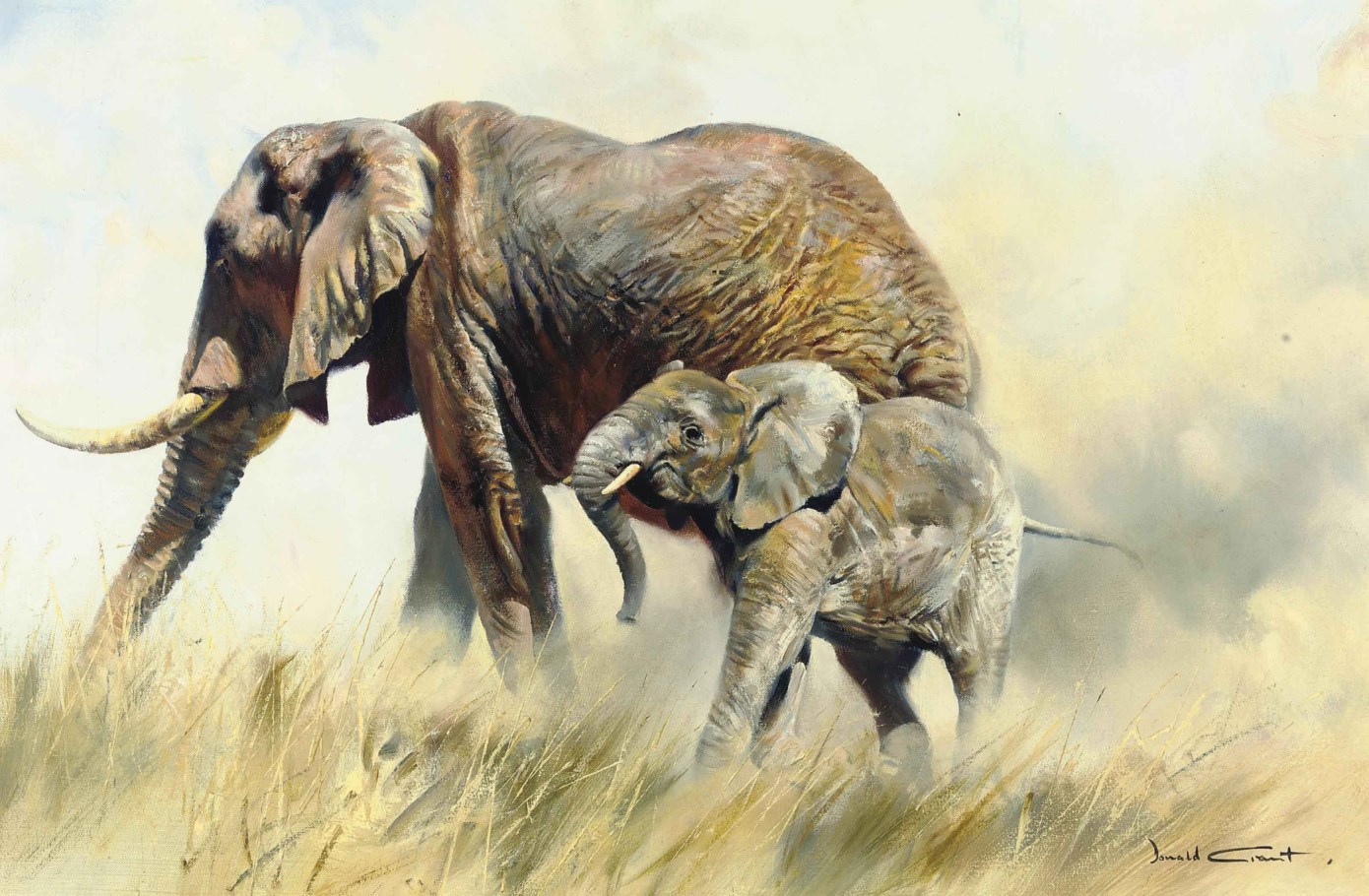 Donald Grant (1924-2001) , A mother elephant and her calf | Christie's
