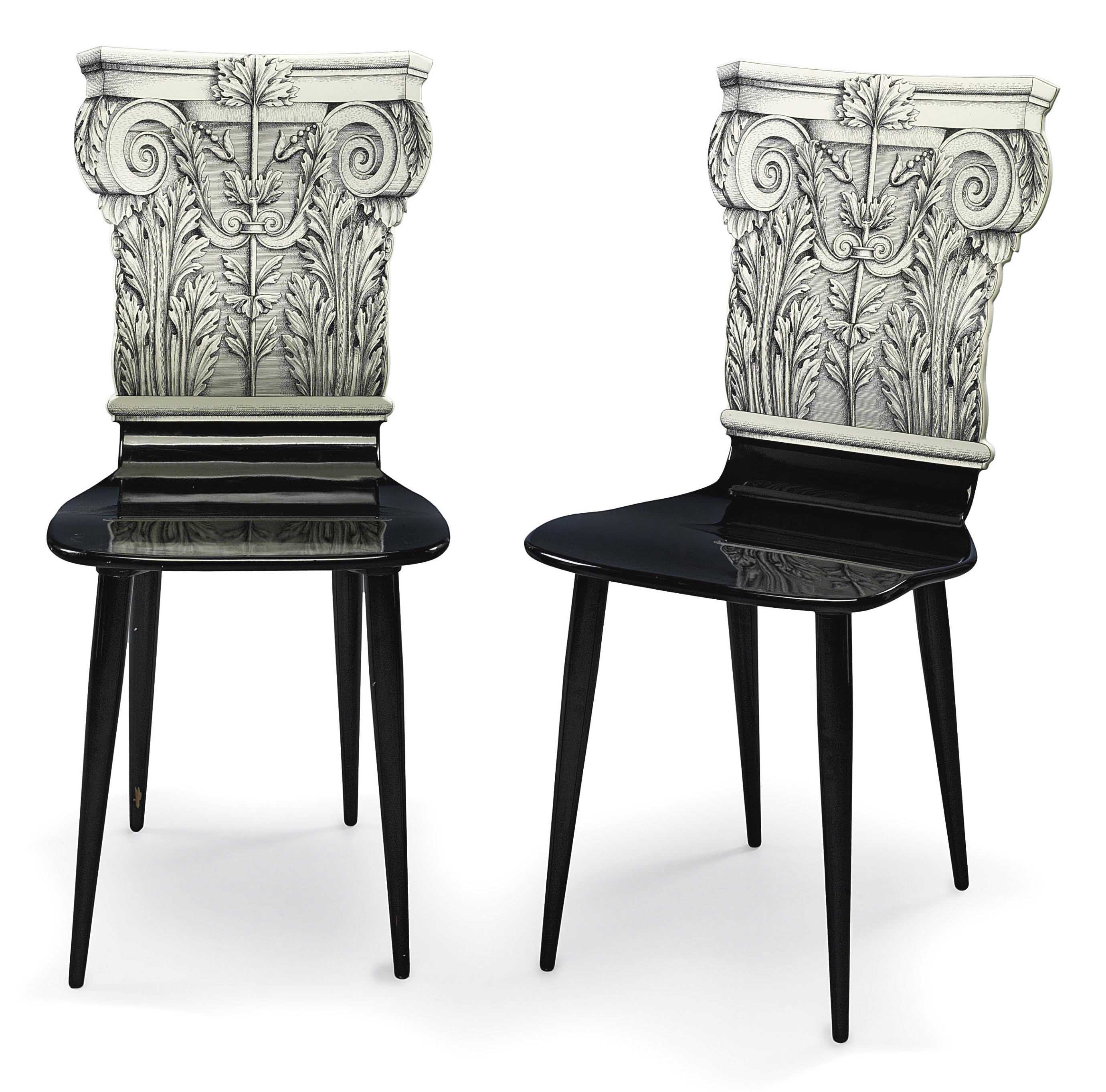 A PAIR OF PIERO FORNASETTI 'CORINTHIAN' SIDE CHAIRS , DESIGNED CIRCA ...