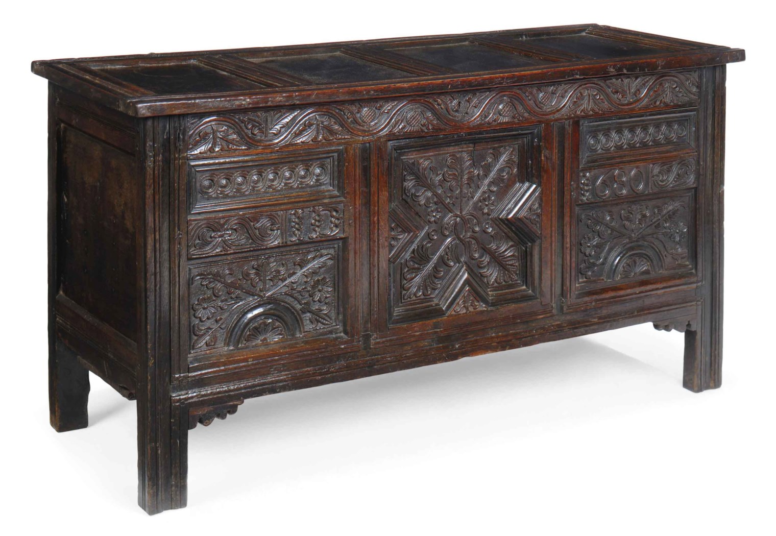 A CHARLES II OAK PANELLED CHEST , LATE 17TH CENTURY, LAKE DISTRICT OR ...