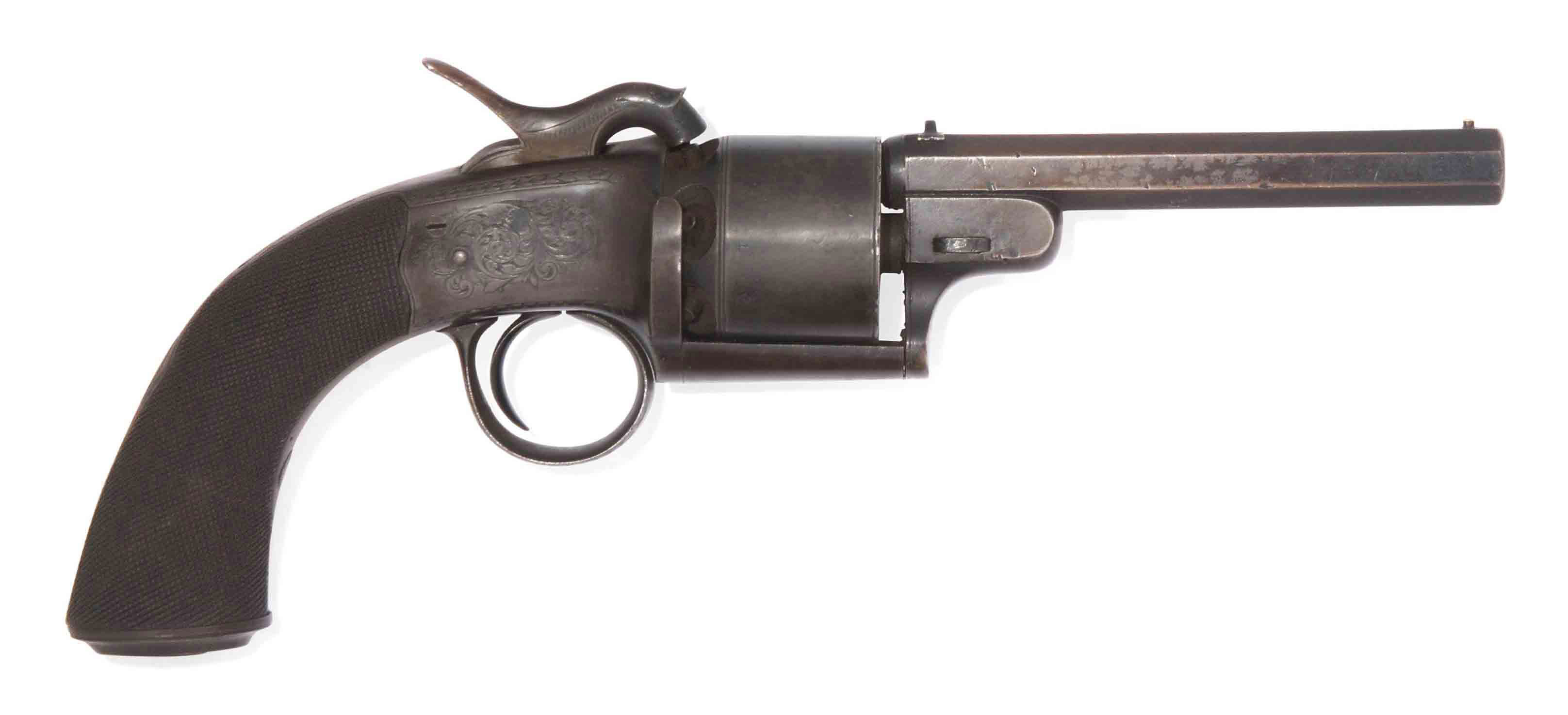 AN 80-BORE SIX-SHOT SINGLE-ACTION PERCUSSION TRANSITIONAL REVOLVER ...